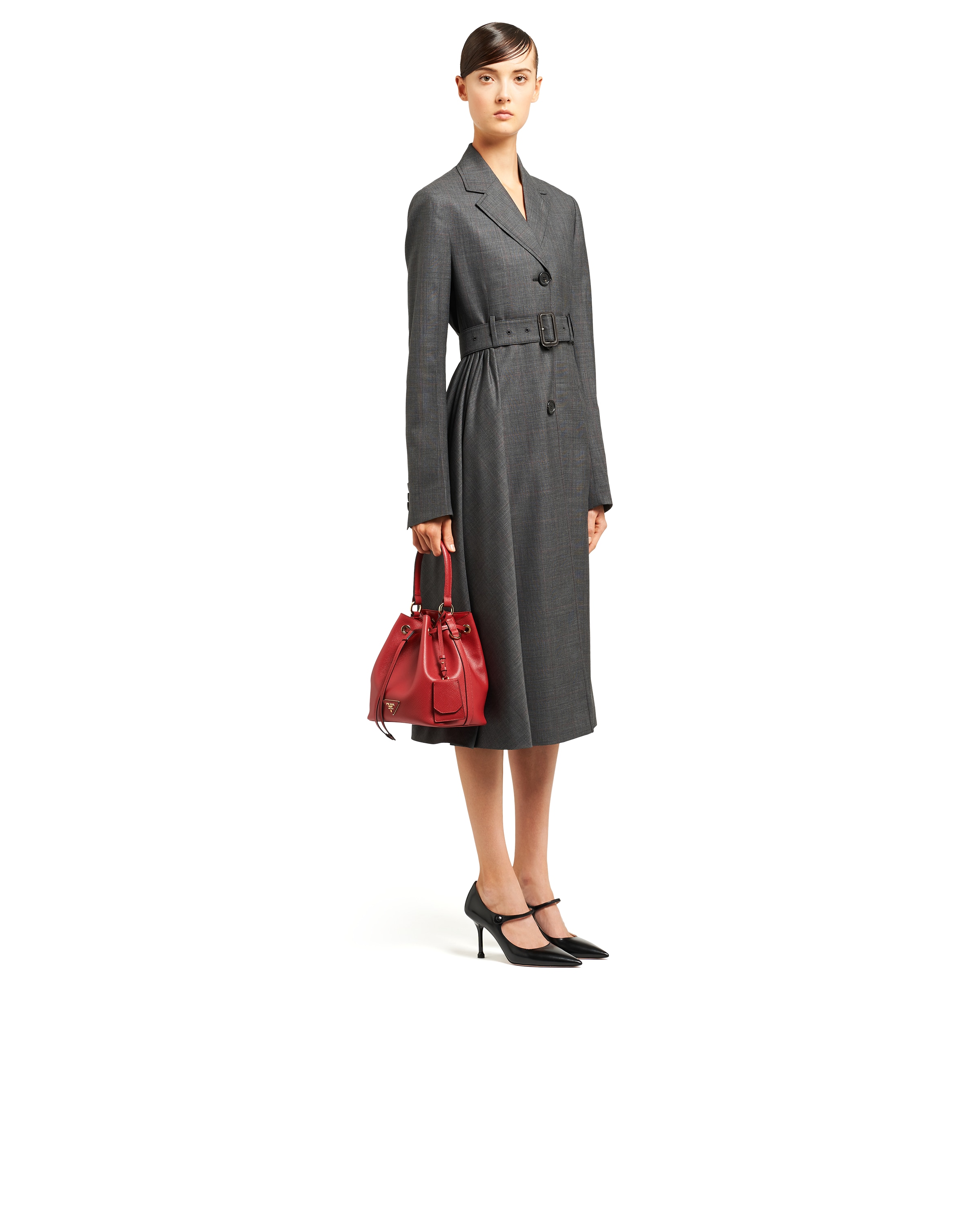 Fiery Red Saffiano Leather Bucket Bag | Prada