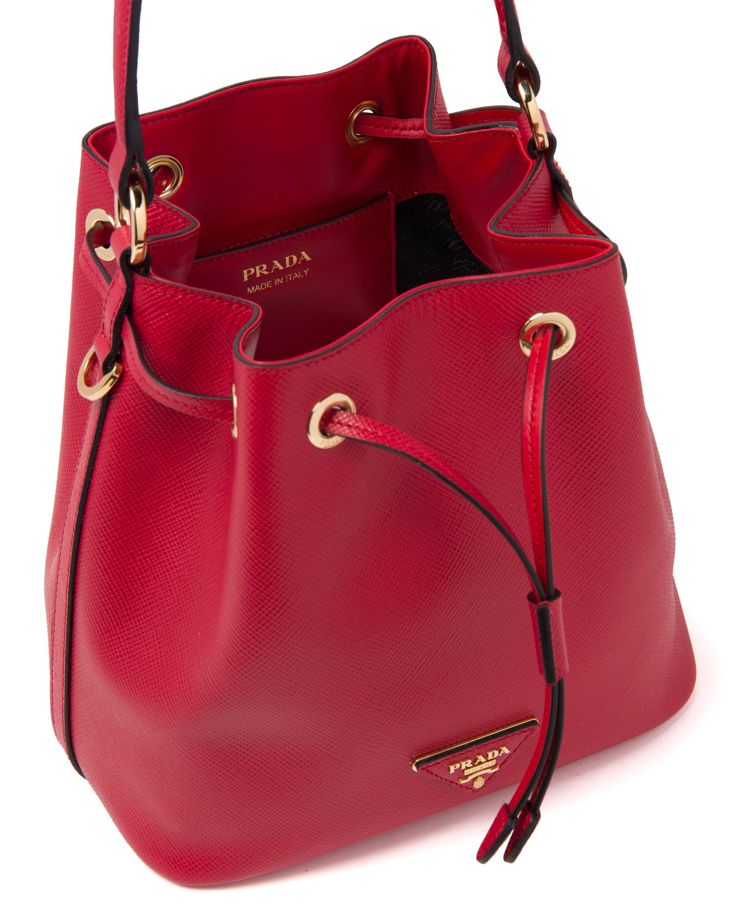 Fiery Red Saffiano Leather Bucket Bag | Prada