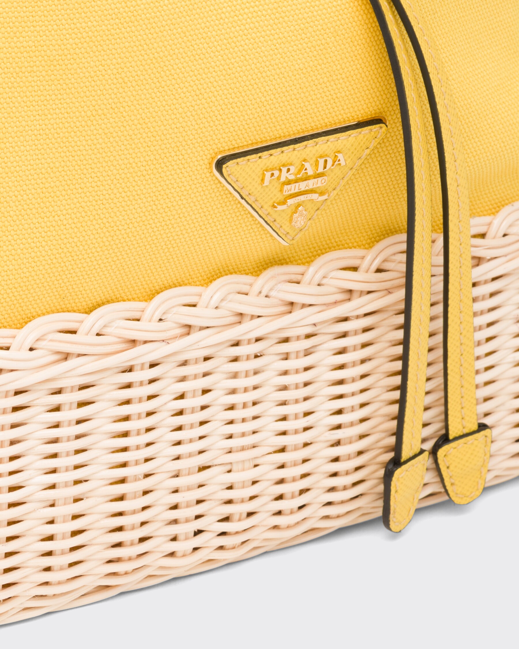 Beige/sun Wicker And Canvas Bucket Bag | PRADA