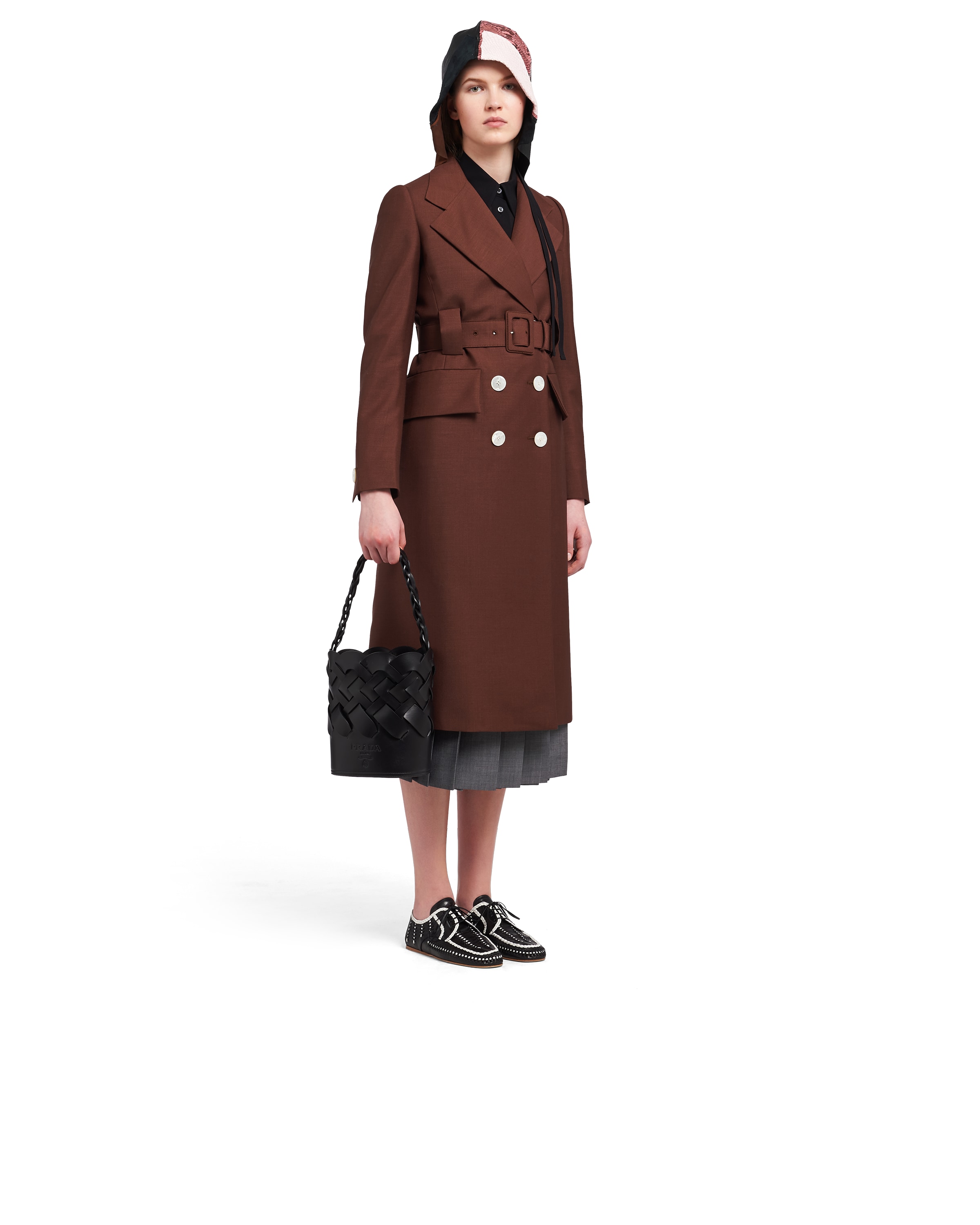 Black Leather Prada Tress Bucket Bag | Prada