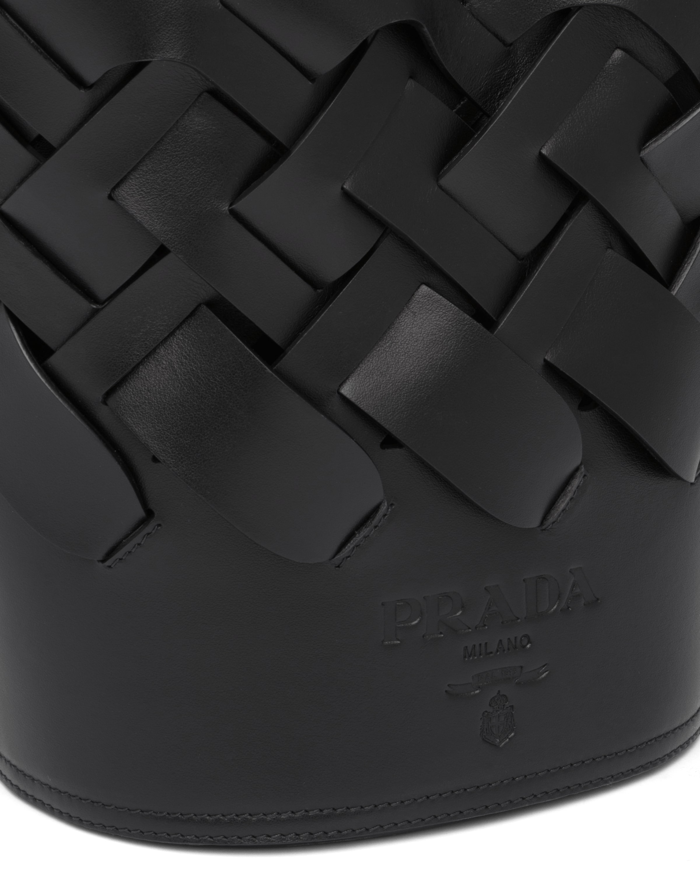 Black Leather Prada Tress Bucket Bag | Prada