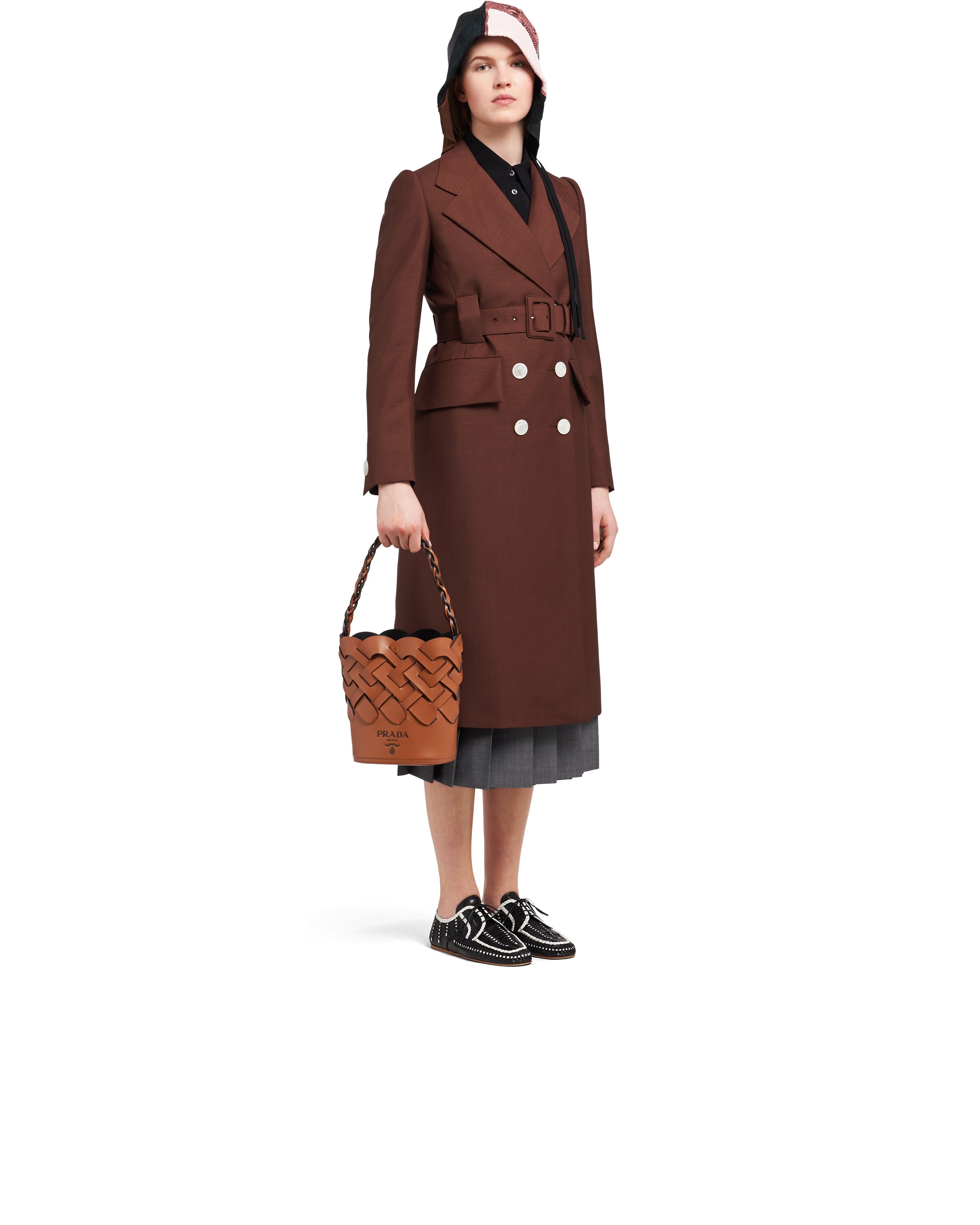 Cognac/black Leather Prada Tress Bucket Bag | Prada