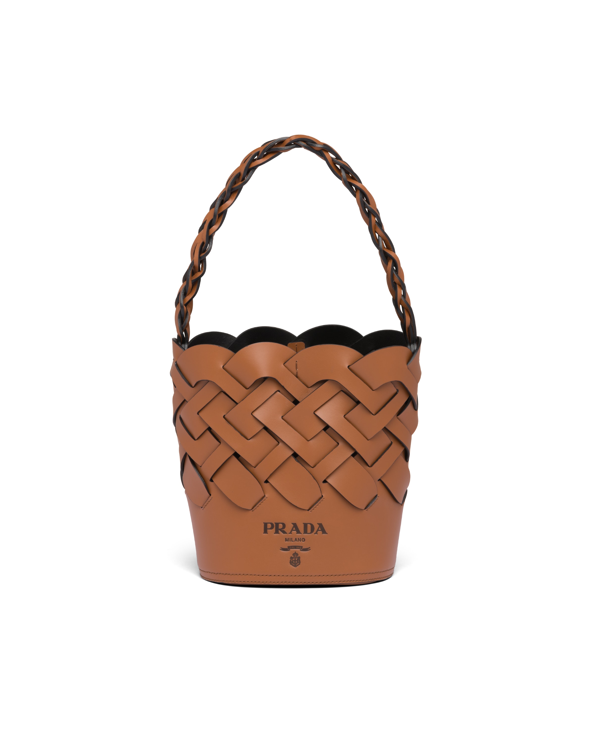 Cognac/black Leather Prada Tress Bucket Bag | Prada