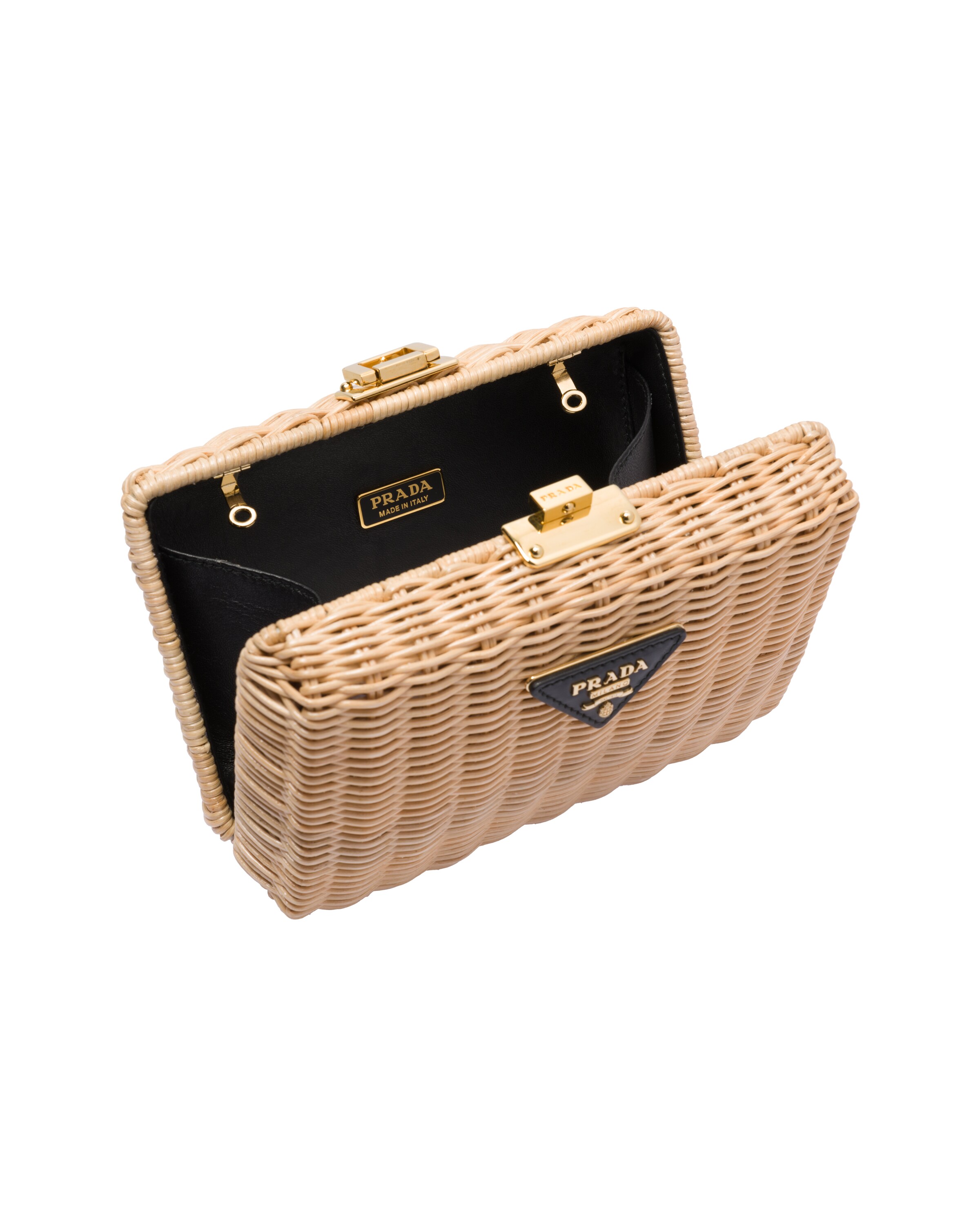 Hellbraun/schwarz Wicker-Clutch | Prada