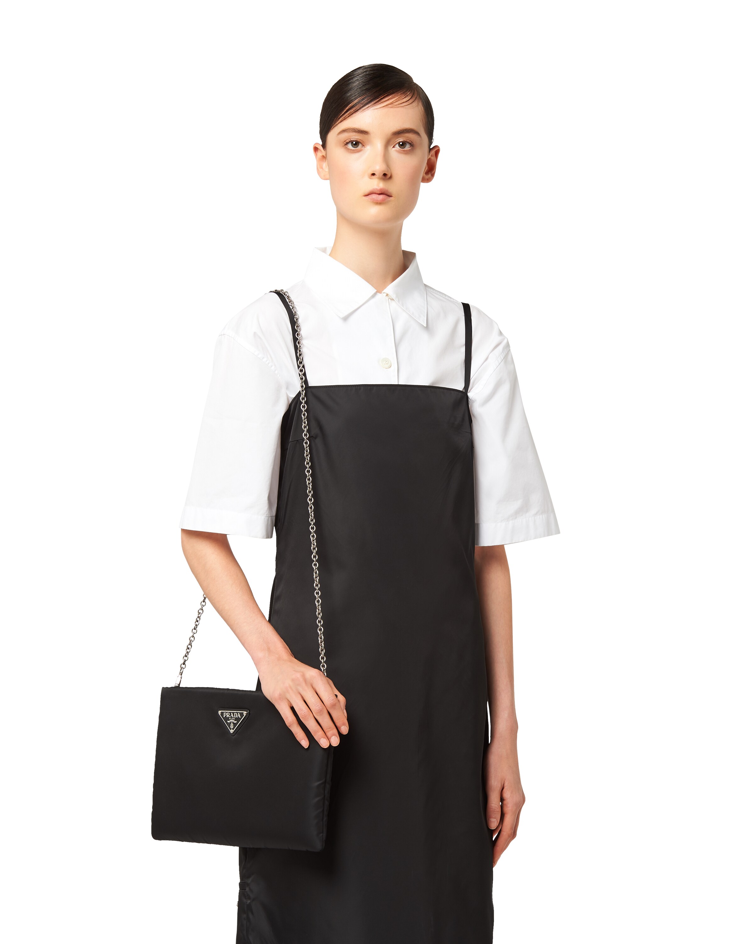 Black Medium Padded nylon clutch | Prada