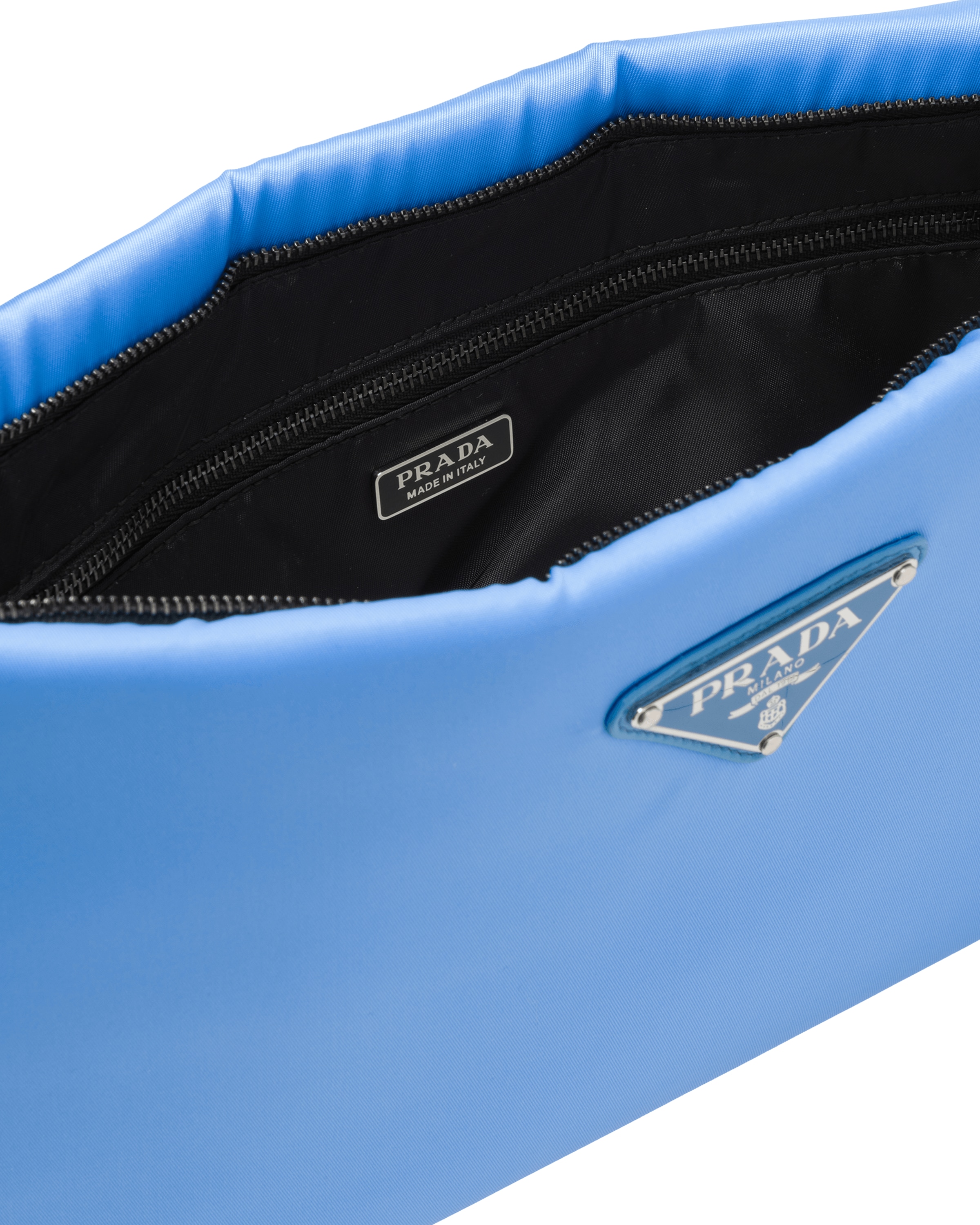 Periwinkle Blue Medium Padded nylon clutch | Prada