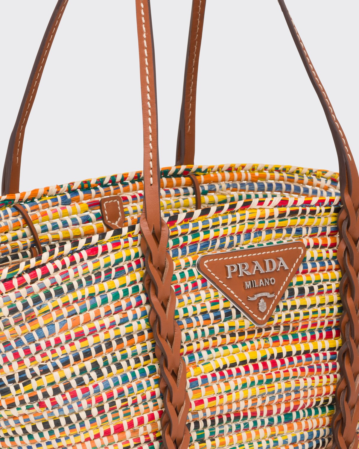 Multicolored/cognac Straw And Leather Tote | PRADA