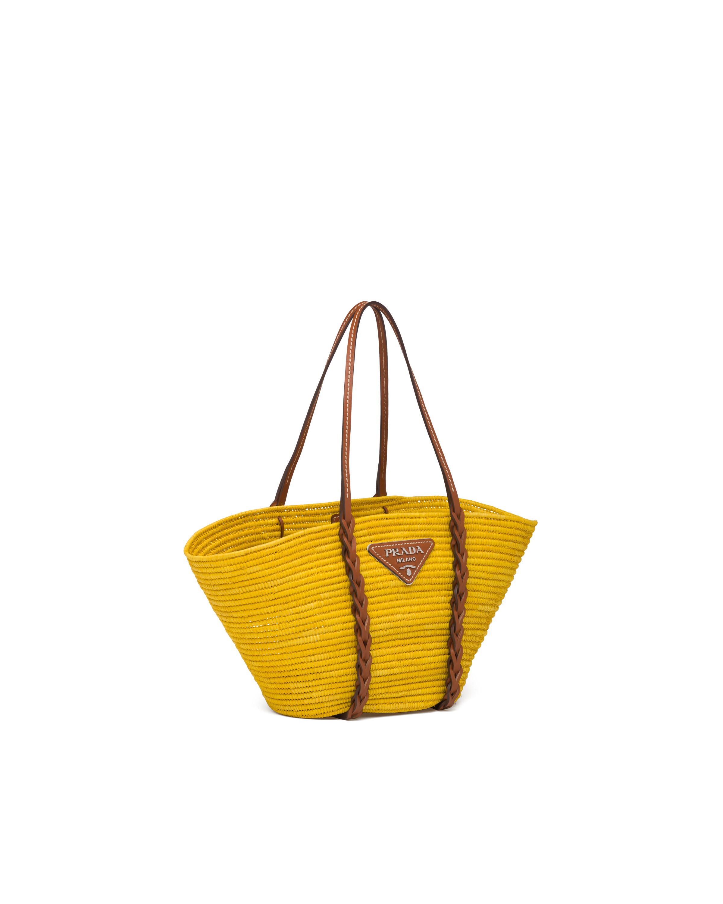 Sac à main en paille et cuir Sunny Yellow/cognac | Prada