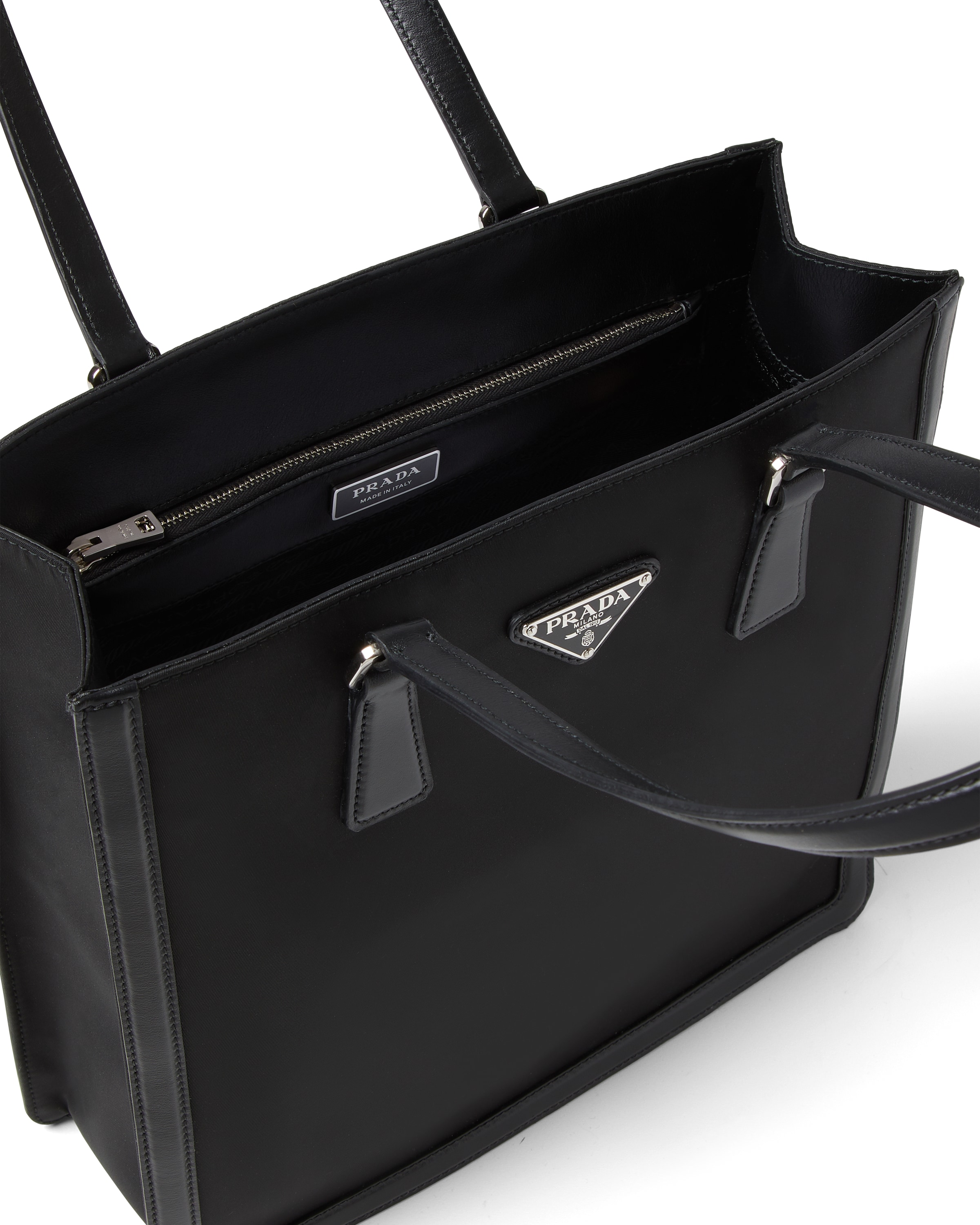 Black Leather and nylon tote bag | Prada