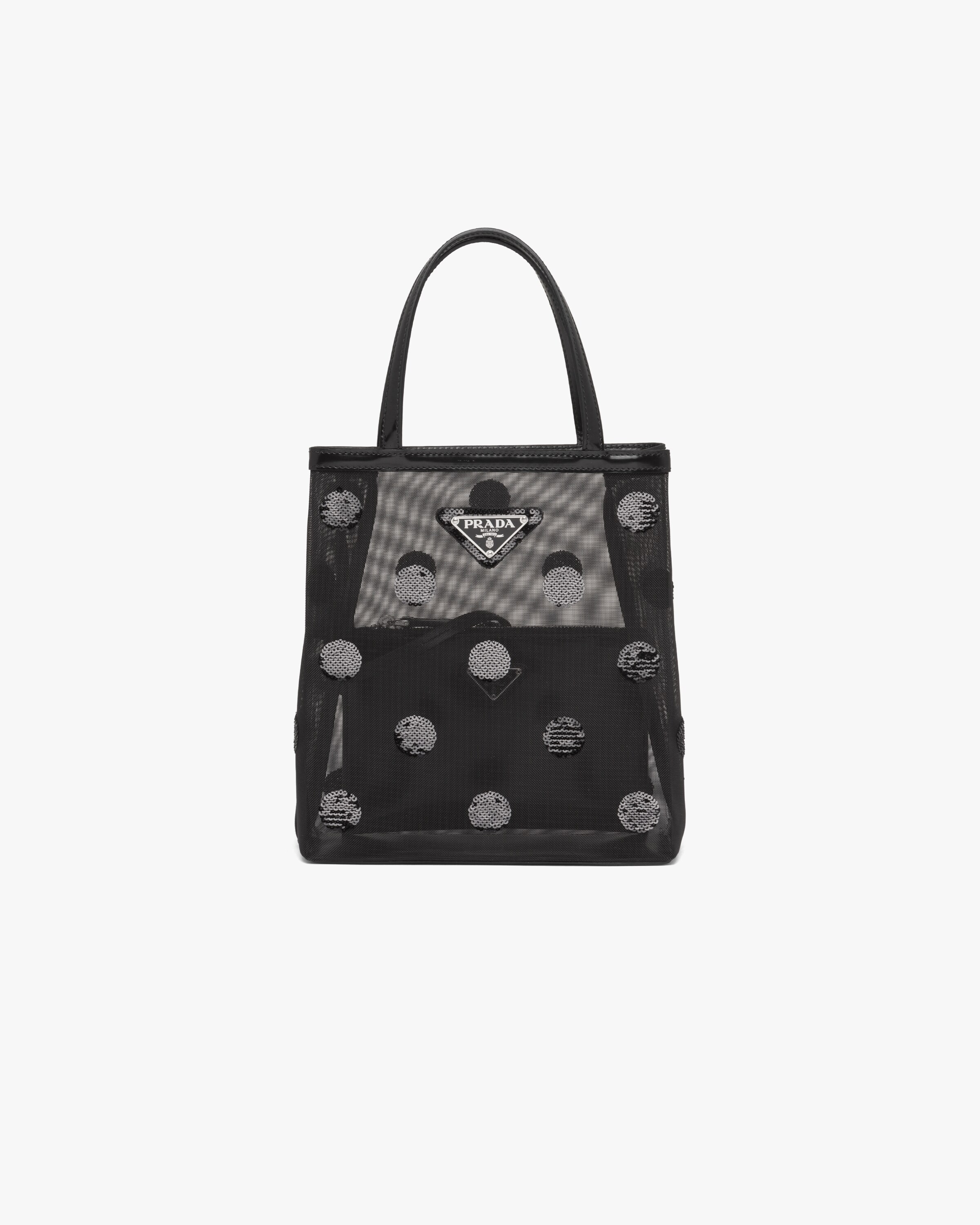 Black Small polka-dot mesh tote bag | Prada