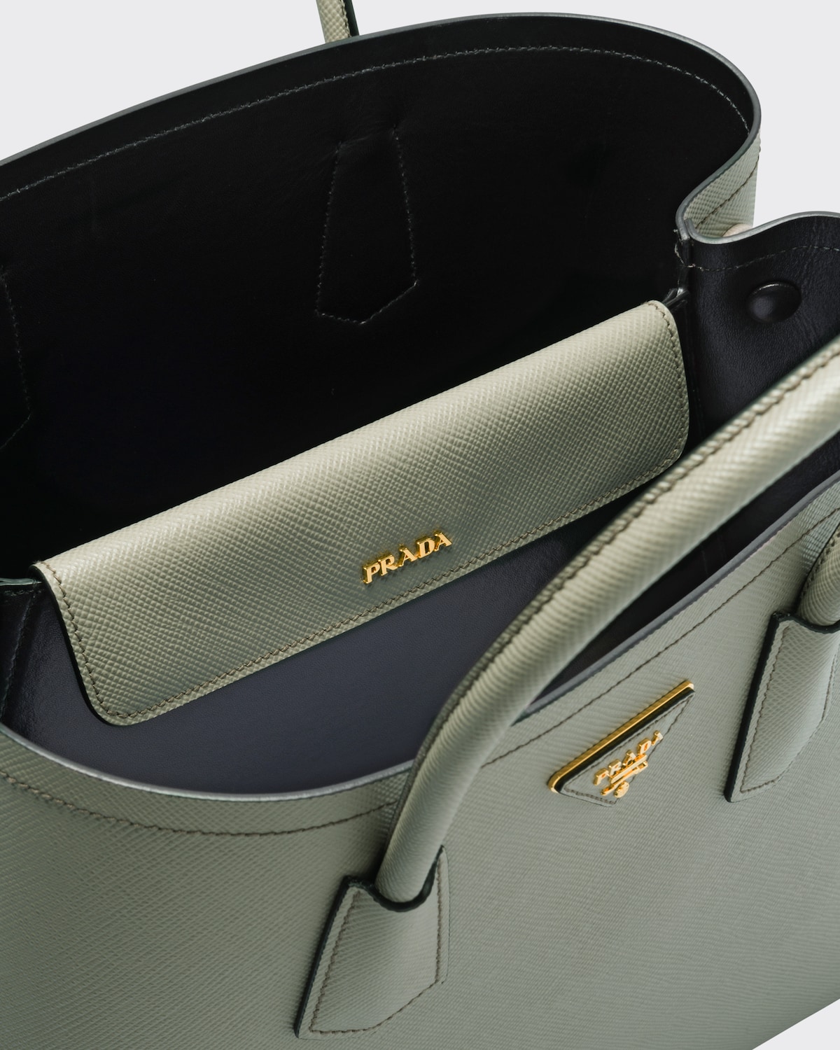 Slate/black Large Saffiano Leather Prada Double Bag | PRADA