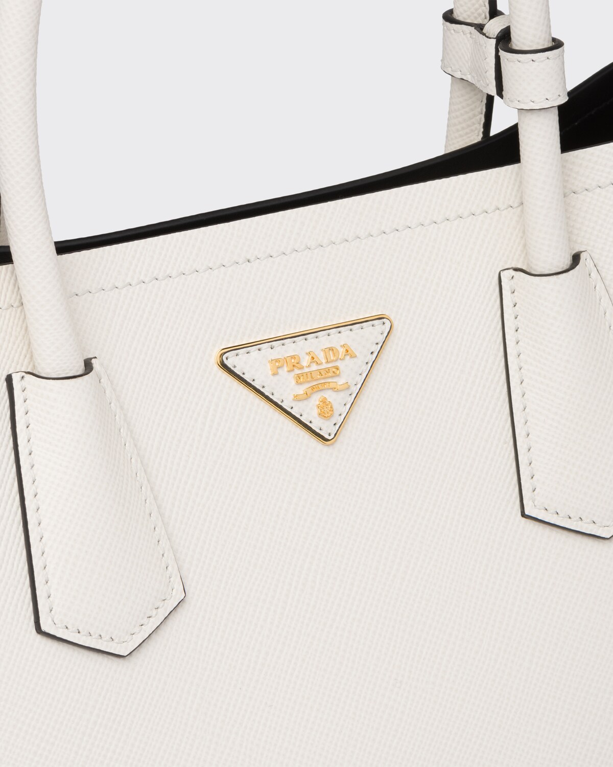 White/black Medium Saffiano Leather Double Prada Bag | PRADA