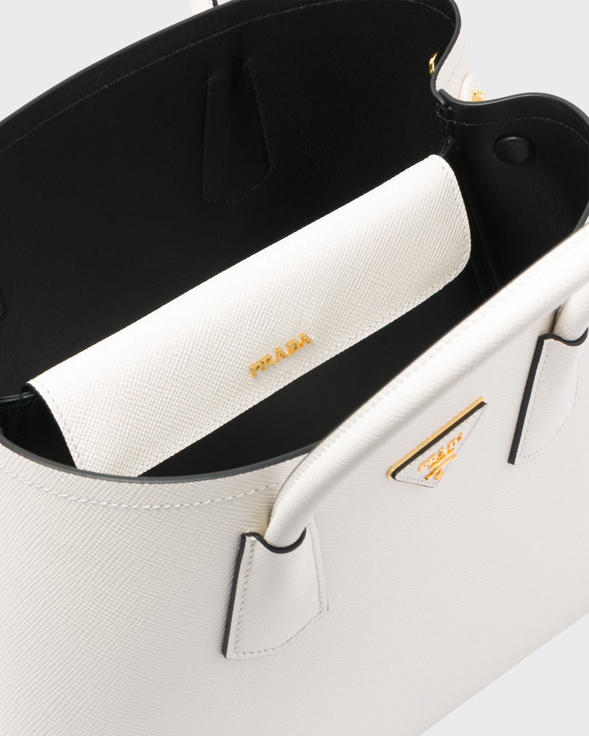 White/black Medium Saffiano Leather Double Prada Bag | PRADA