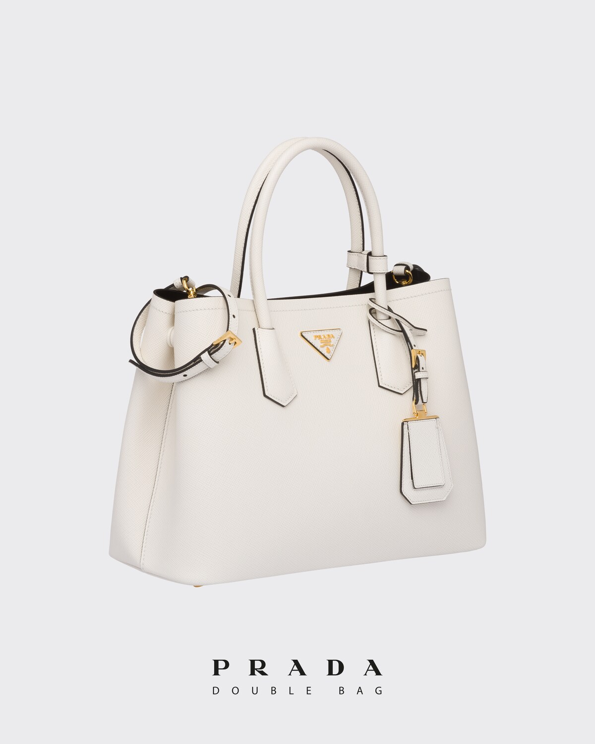 White/black Medium Saffiano Leather Double Prada Bag | PRADA