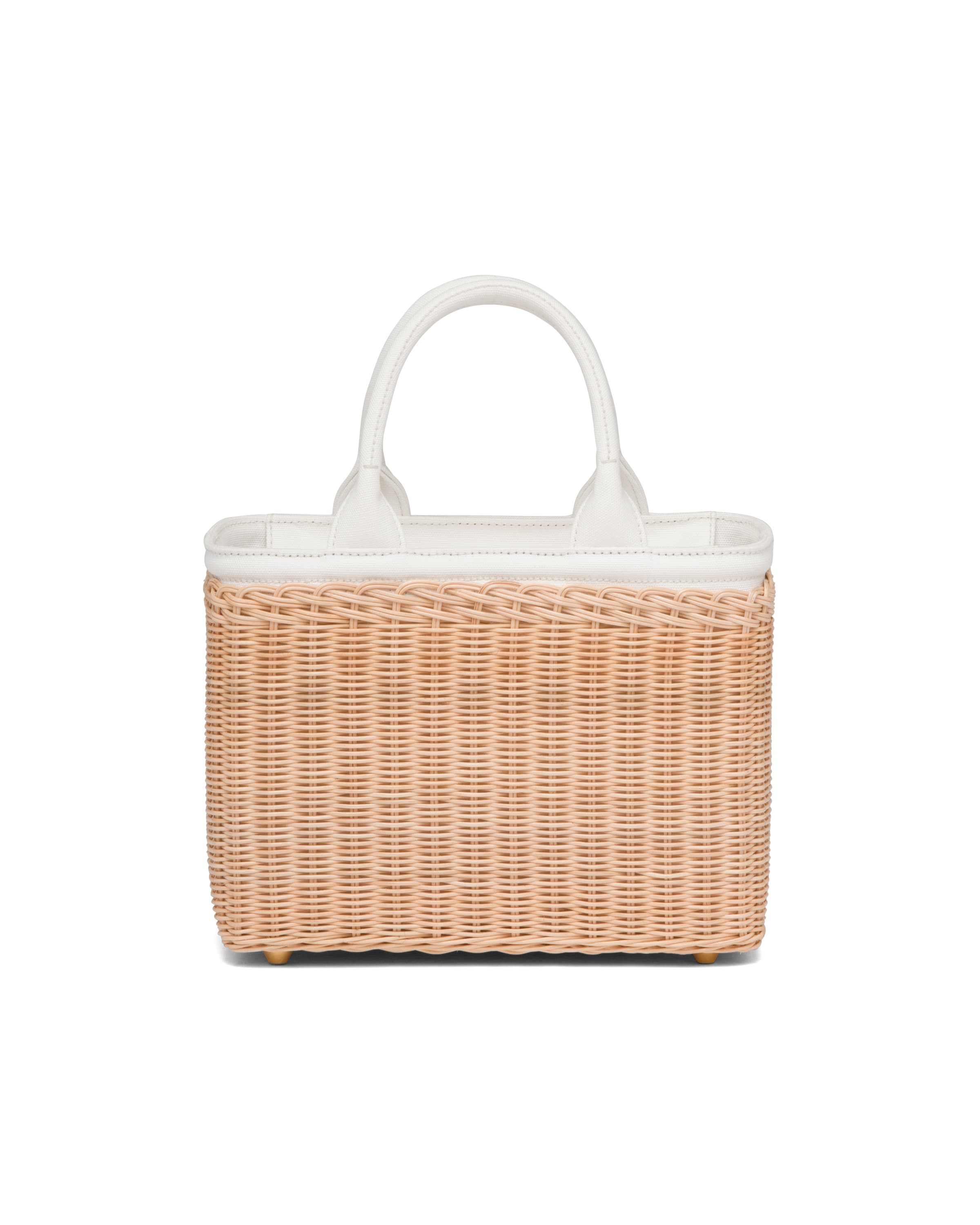 Tan/white Wicker and canvas tote bag | Prada