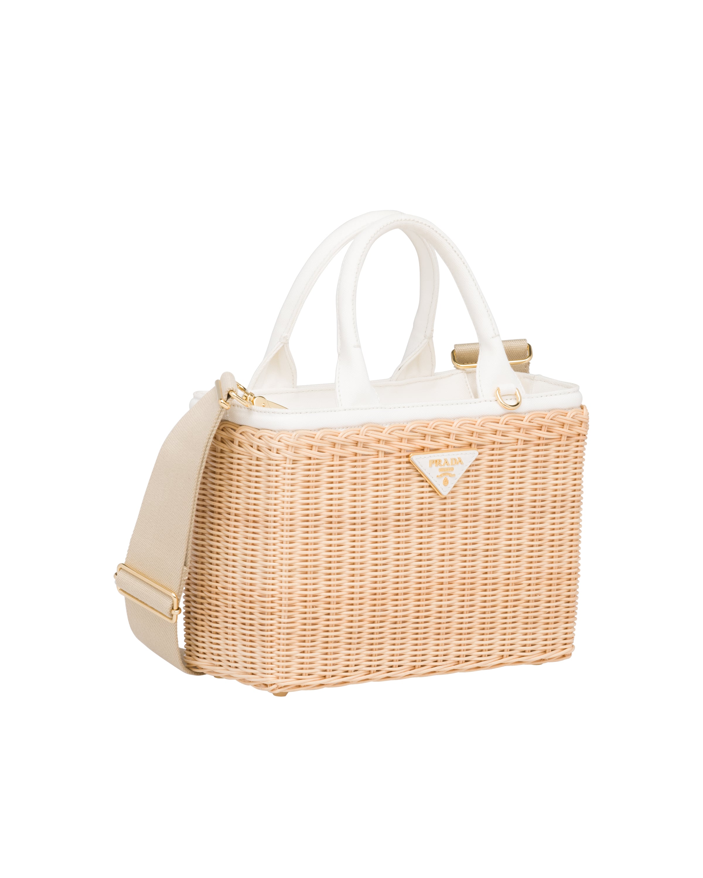 Sac à main en toile et osier Fauve/blanc | Prada