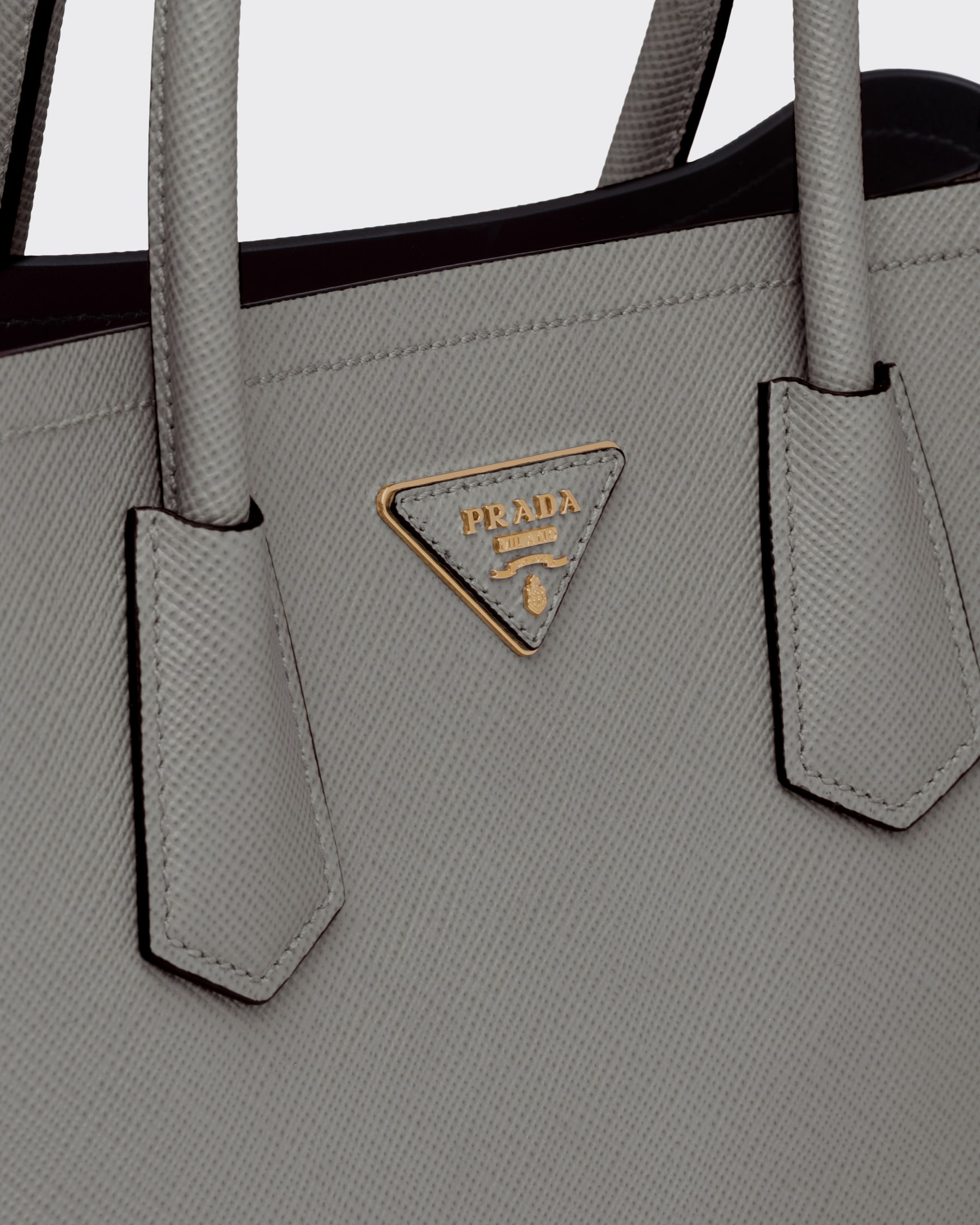 Slate/black Medium Prada Double Saffiano Leather Bag | PRADA