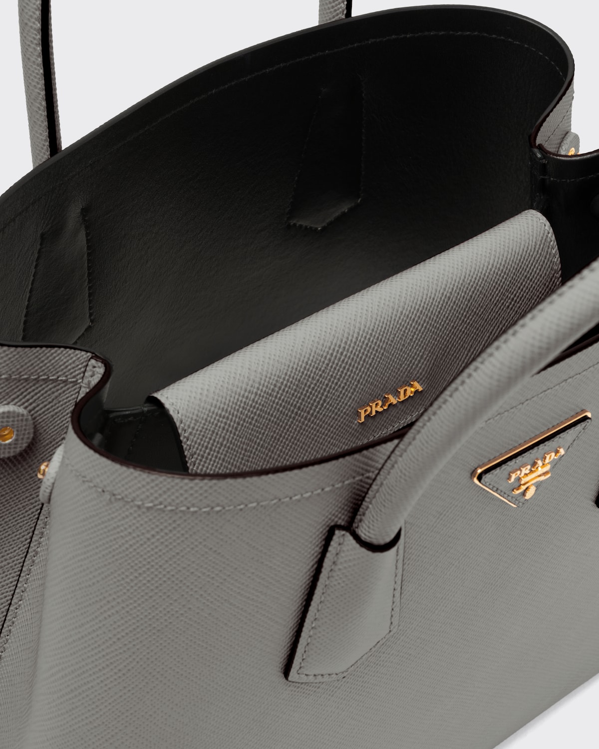 Slate/black Medium Prada Double Saffiano Leather Bag | PRADA