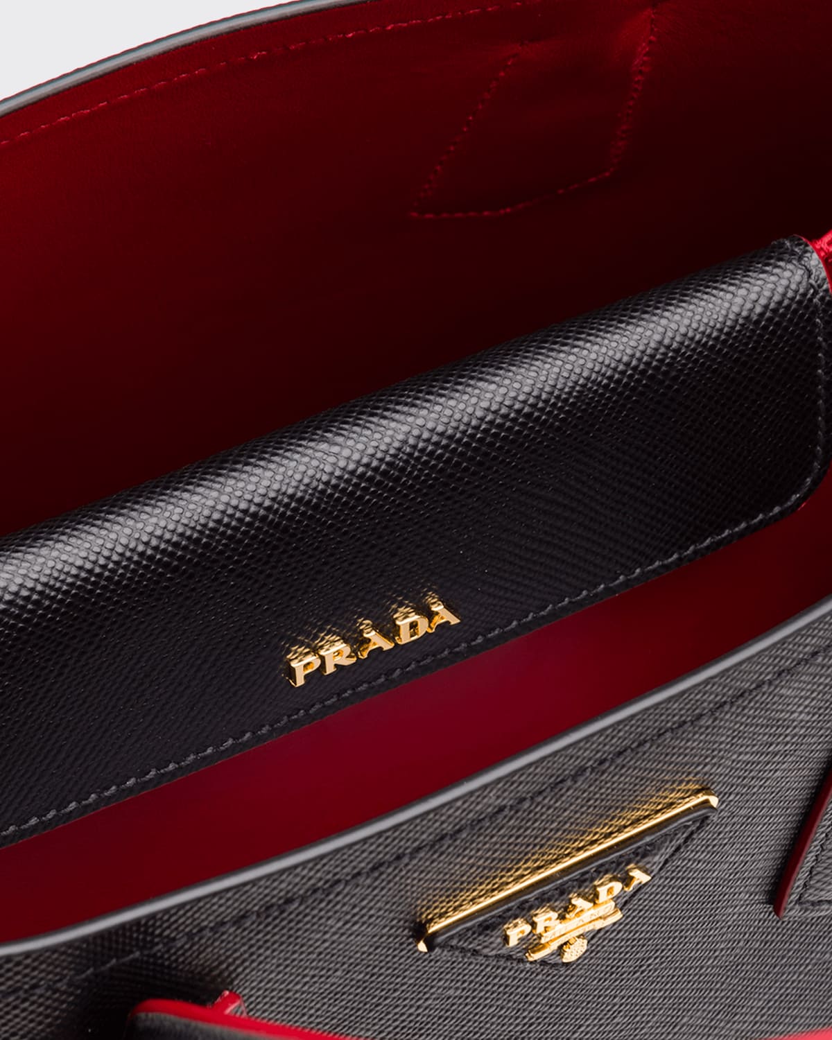 Black/fiery Red Prada Double Medium Saffiano Leather Bag | PRADA