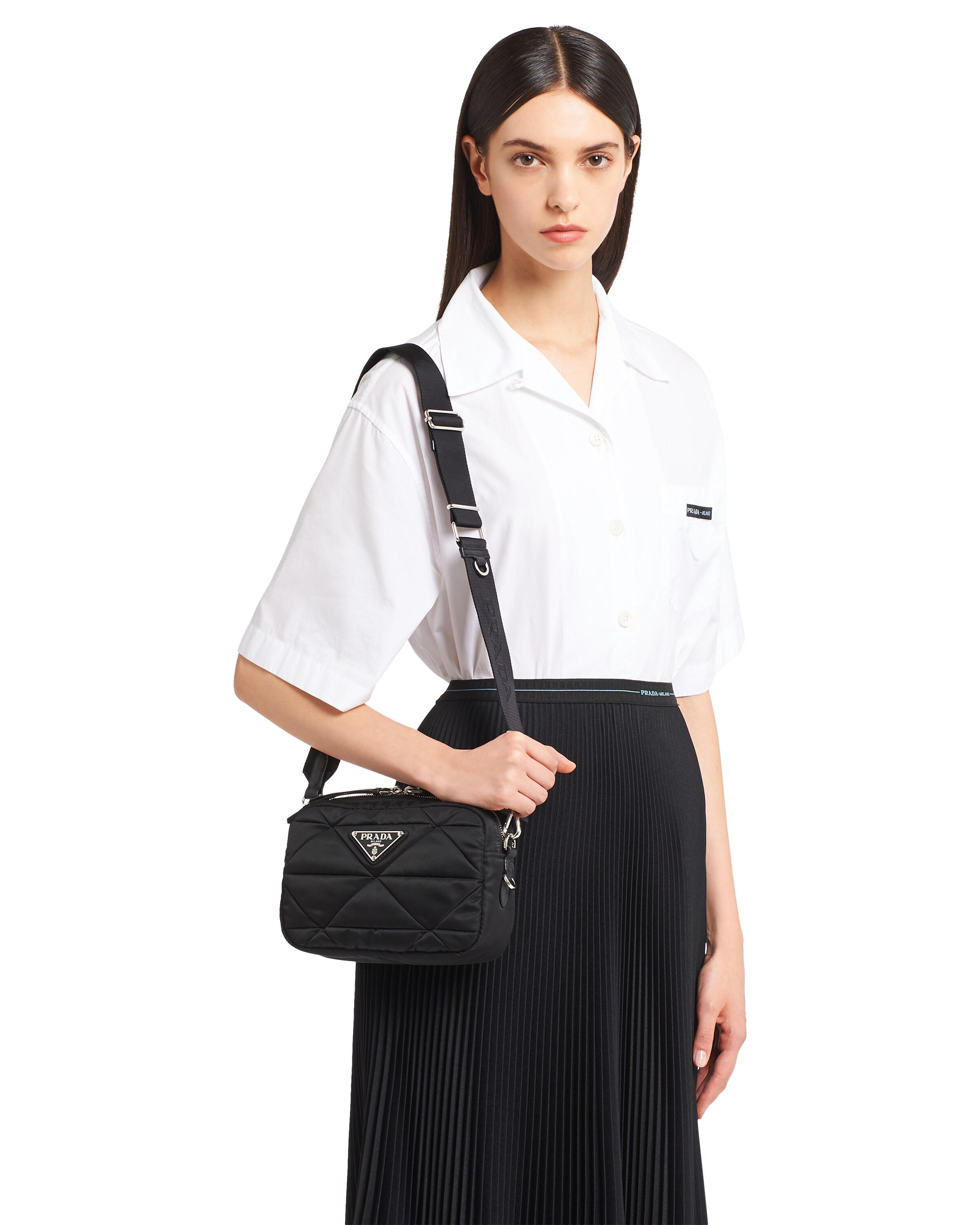 Black Padded nylon shoulder bag | Prada