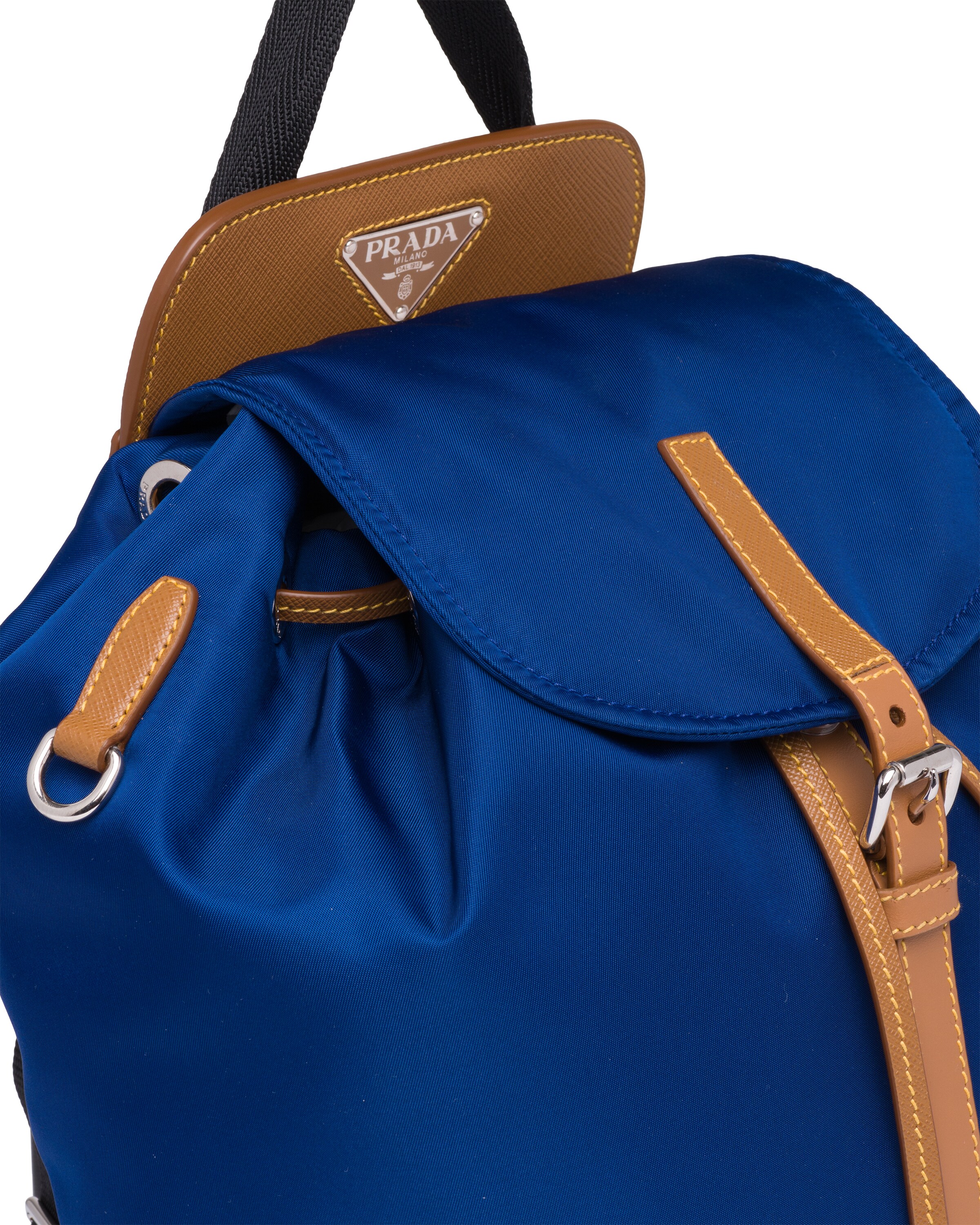 Cornflower Blue/caramel Nylon and Saffiano leather backpack | Prada