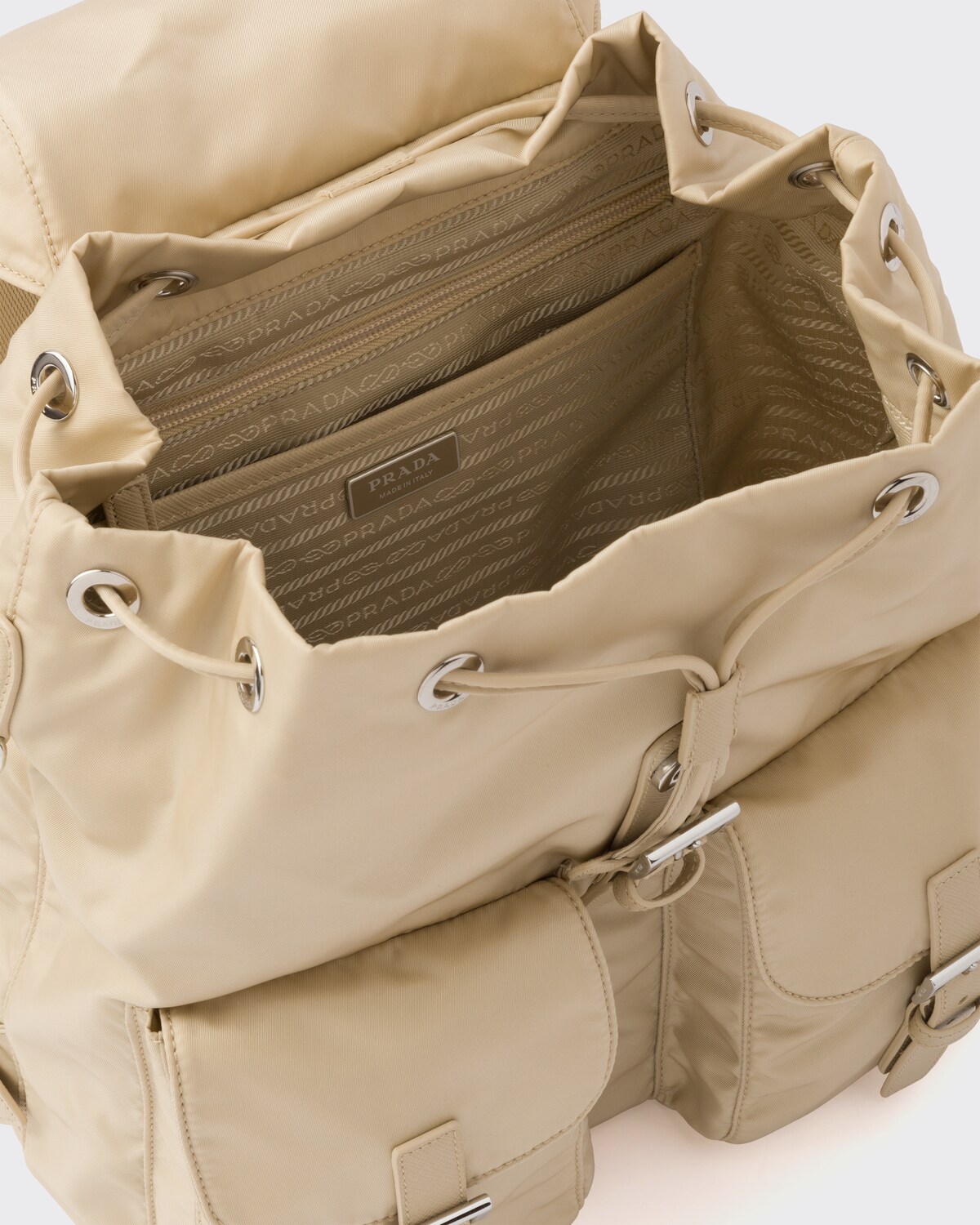 Desert Beige Re-nylon Medium Backpack With Pouch | PRADA
