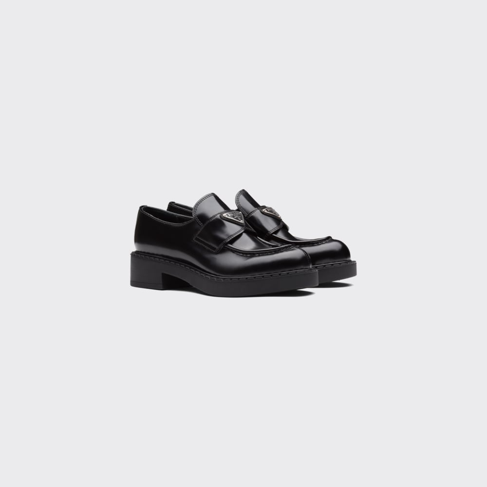 Black Chocolate brushed leather loafers | Prada
