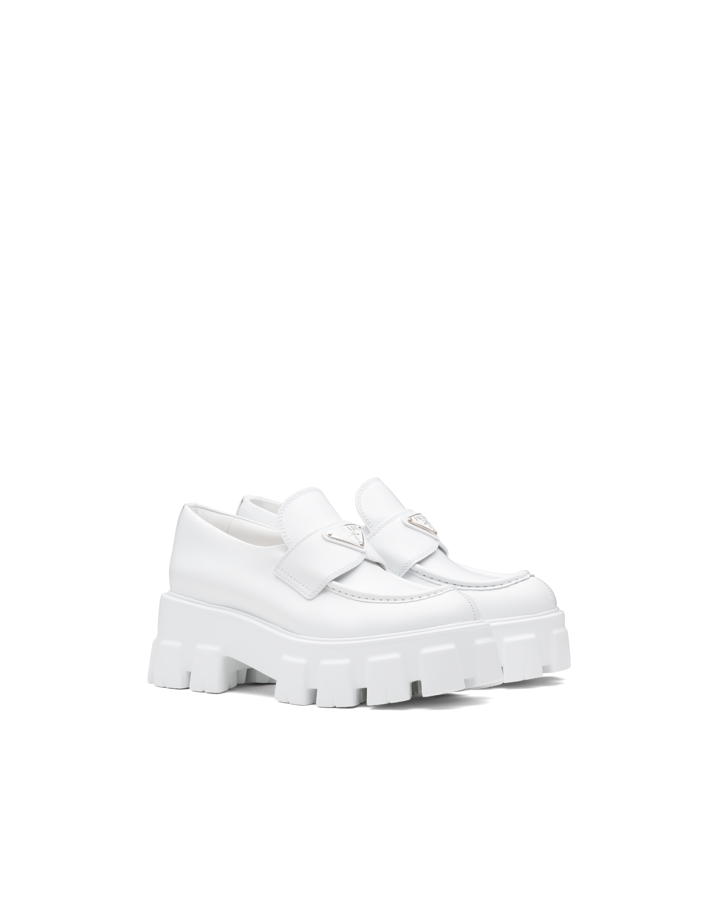 White Brushed Leather Monolith Loafers | PRADA