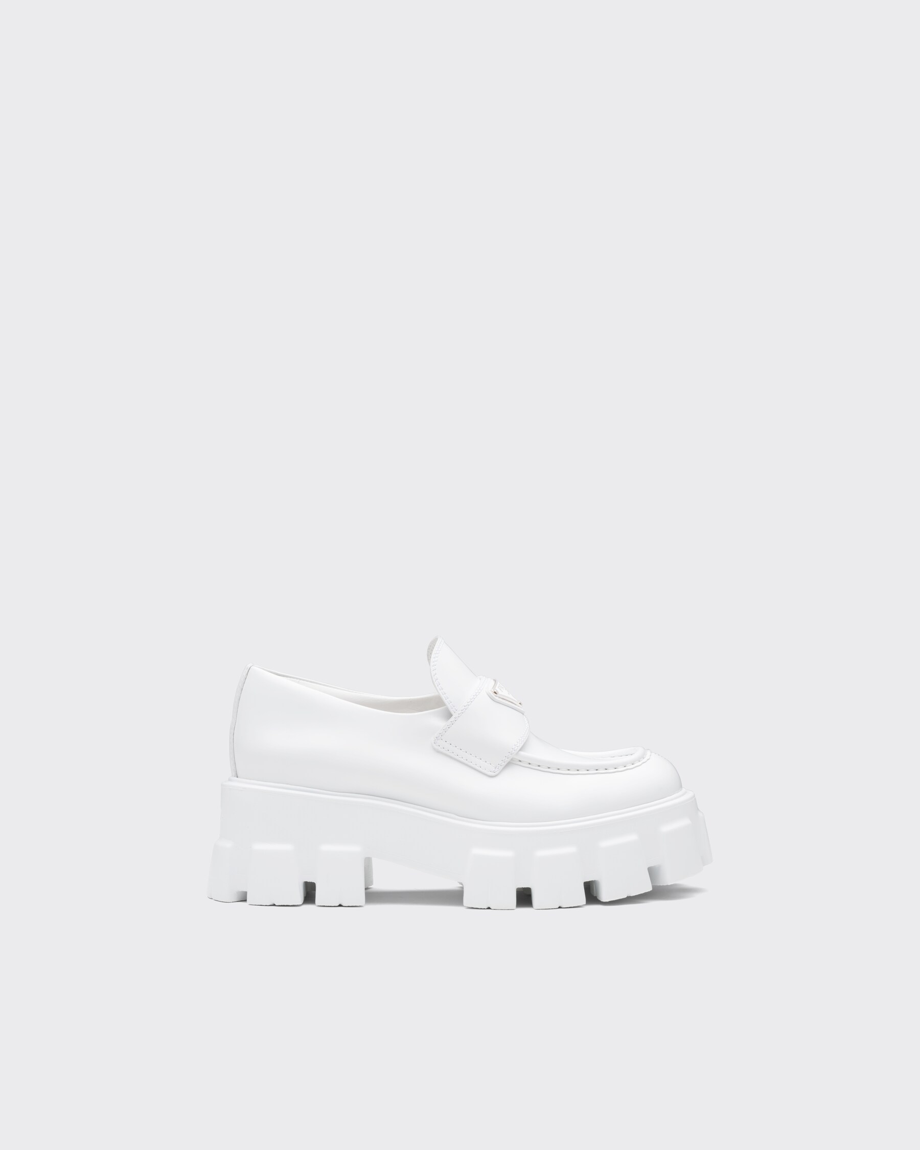 White Brushed Leather Monolith Loafers | PRADA