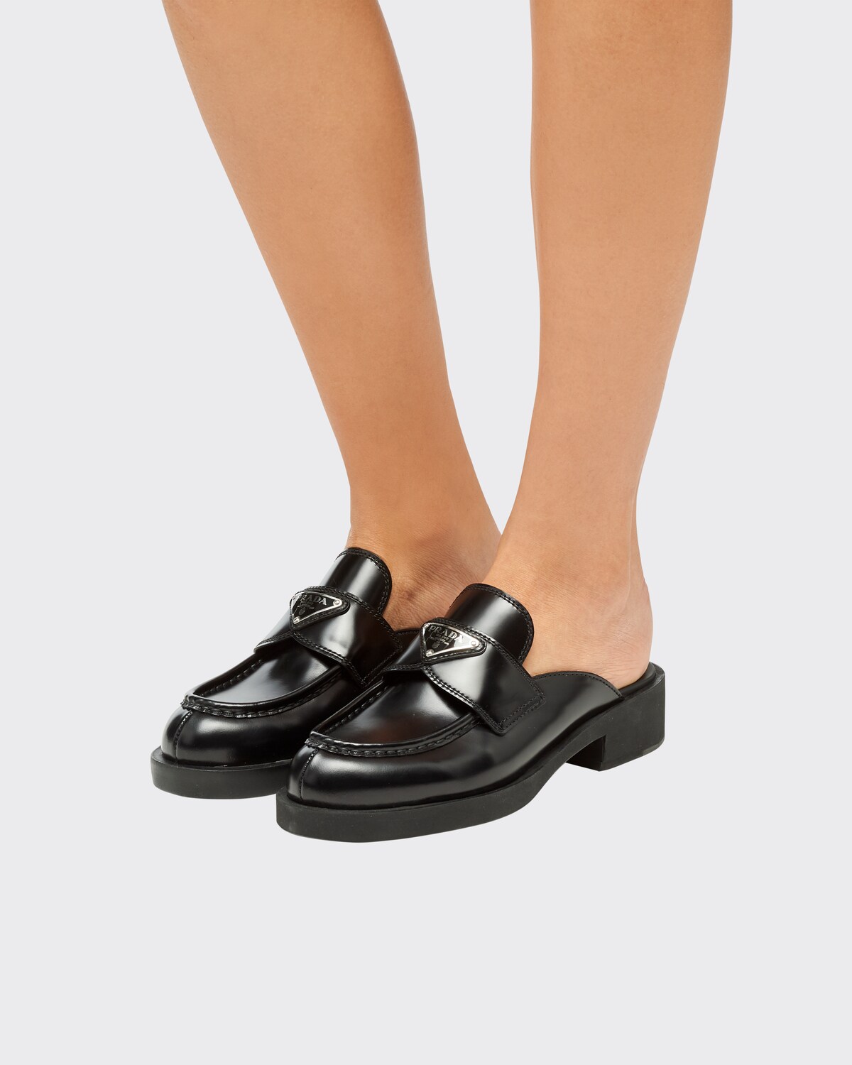 Black Brushed Leather Mules | PRADA