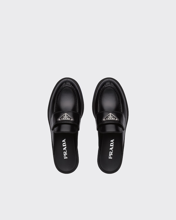 Black Brushed Leather Mules | PRADA
