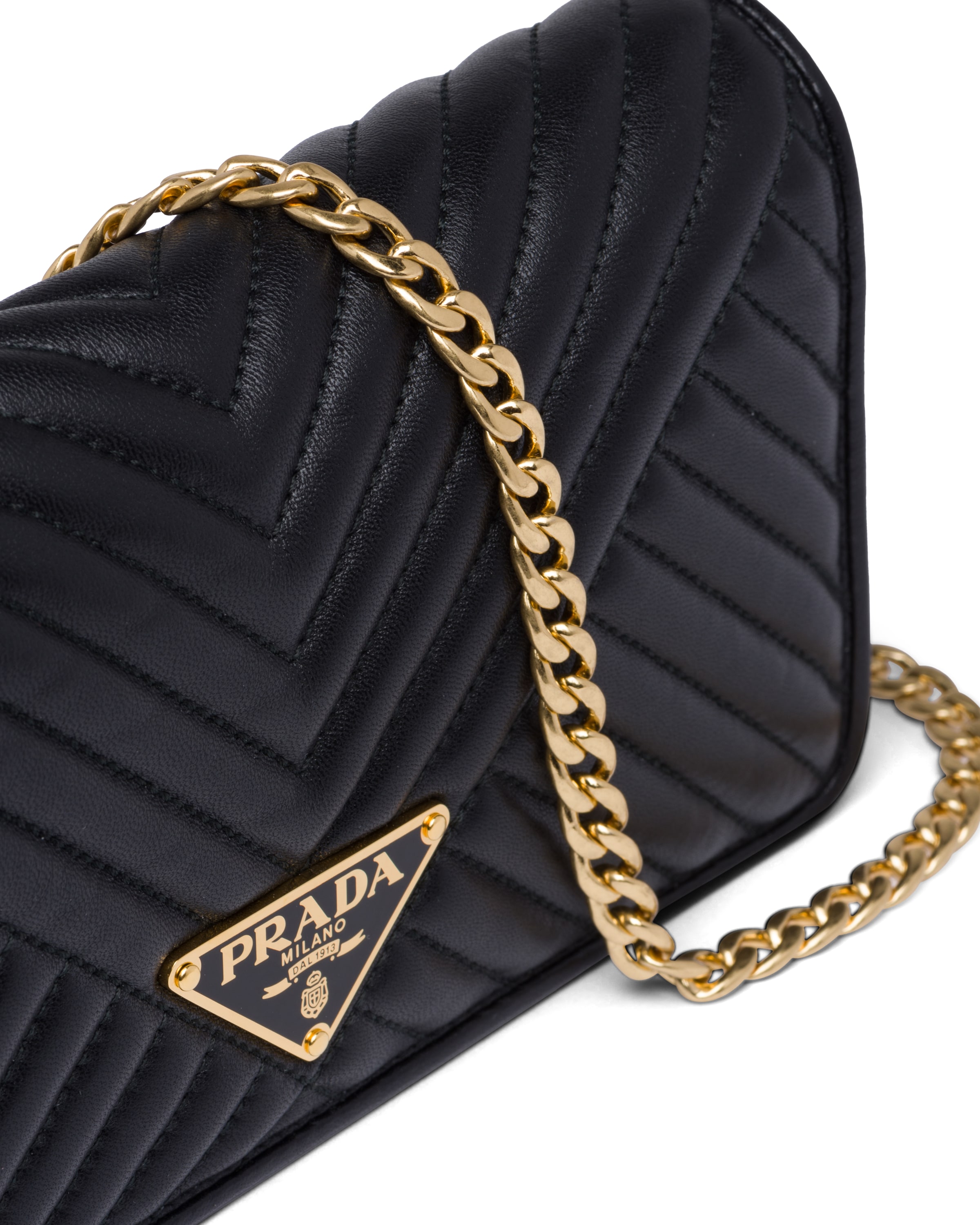 Bolsa pequena em couro pespontado Preto 1 | Prada