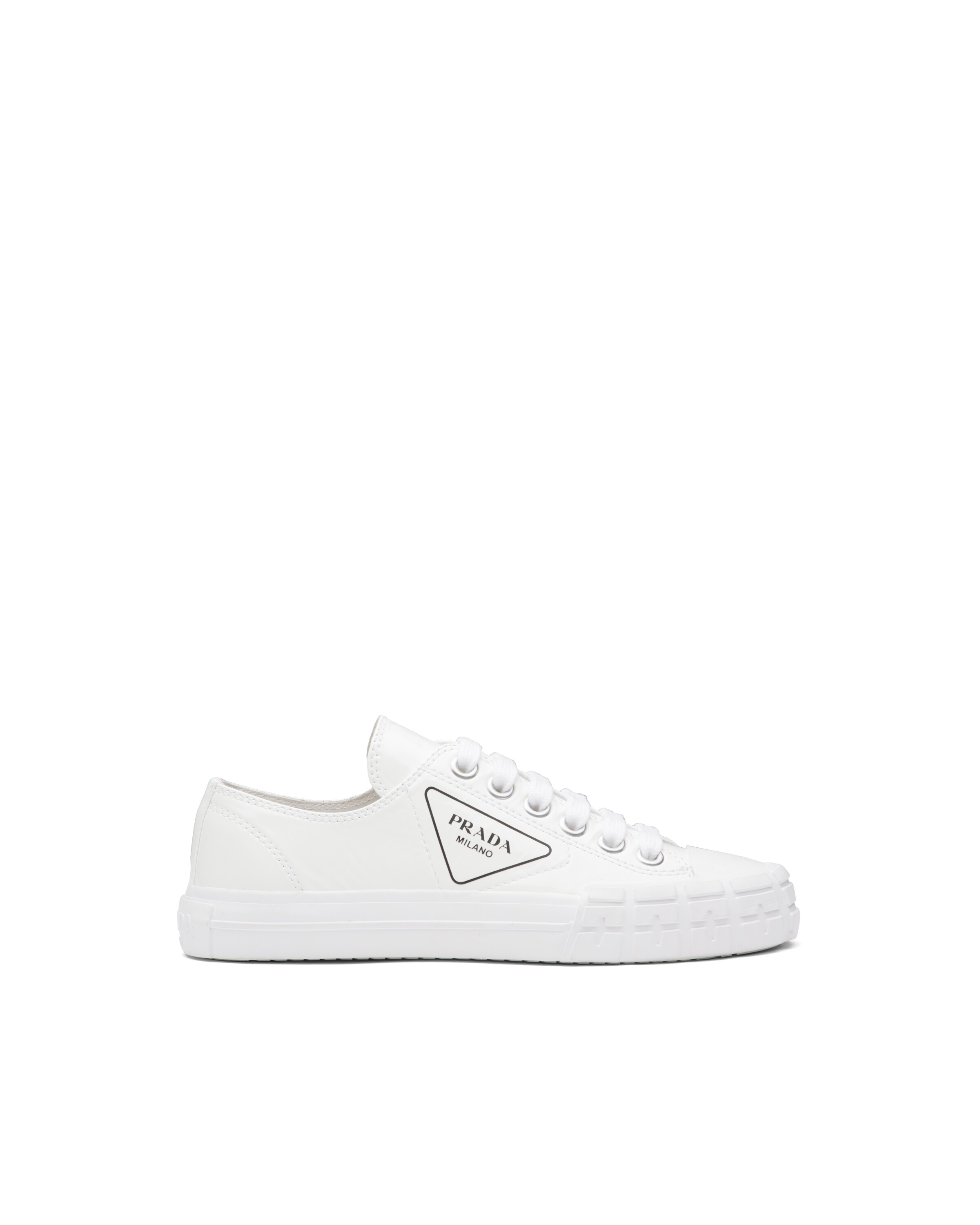 White Wheel patent leather sneakers with vulcanized rubber sole | Prada