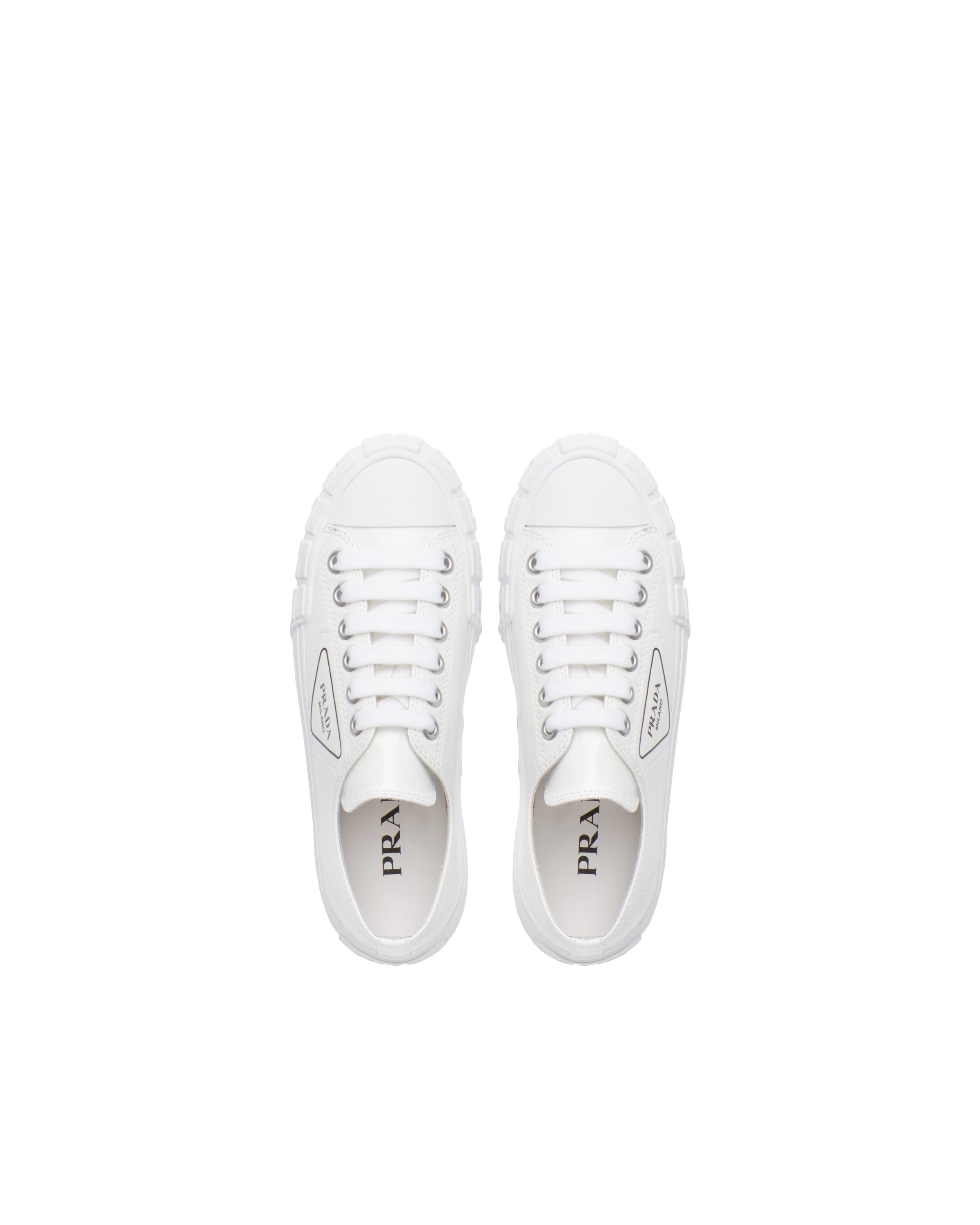 White Wheel patent leather sneakers with vulcanized rubber sole | Prada
