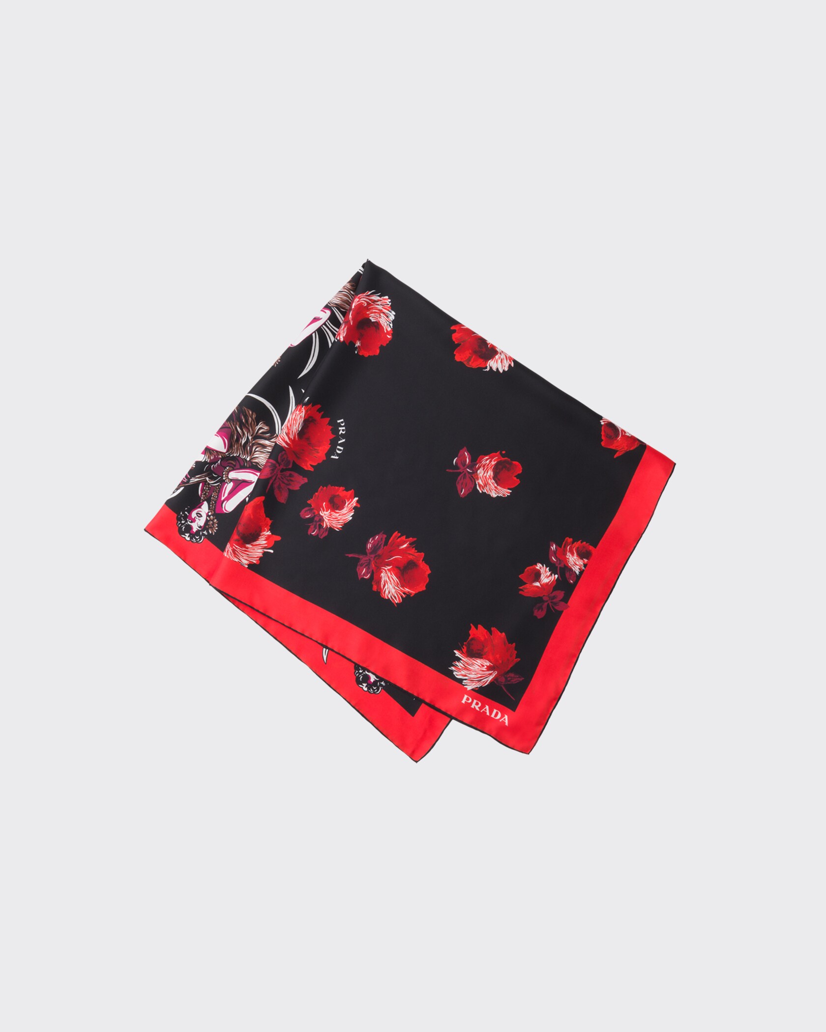 Red/black Double Match Hawaii Printed 90 Silk Scarf | PRADA