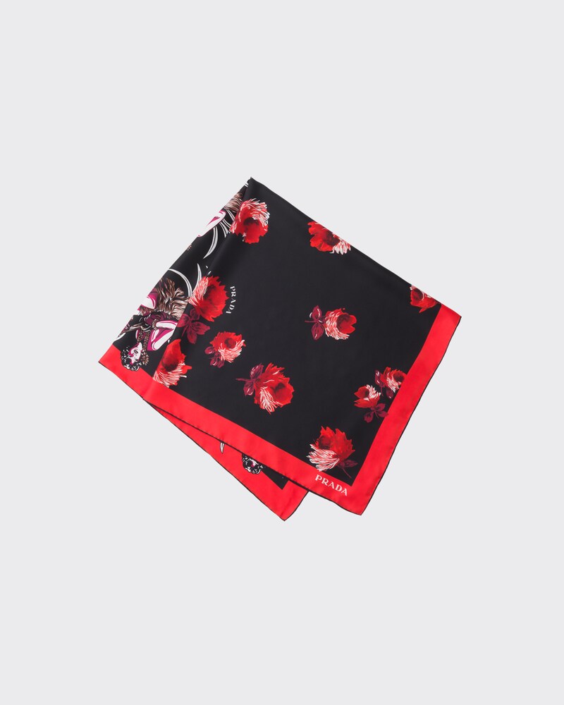 Red/black Double Match Hawaii Printed 90 Silk Scarf | PRADA