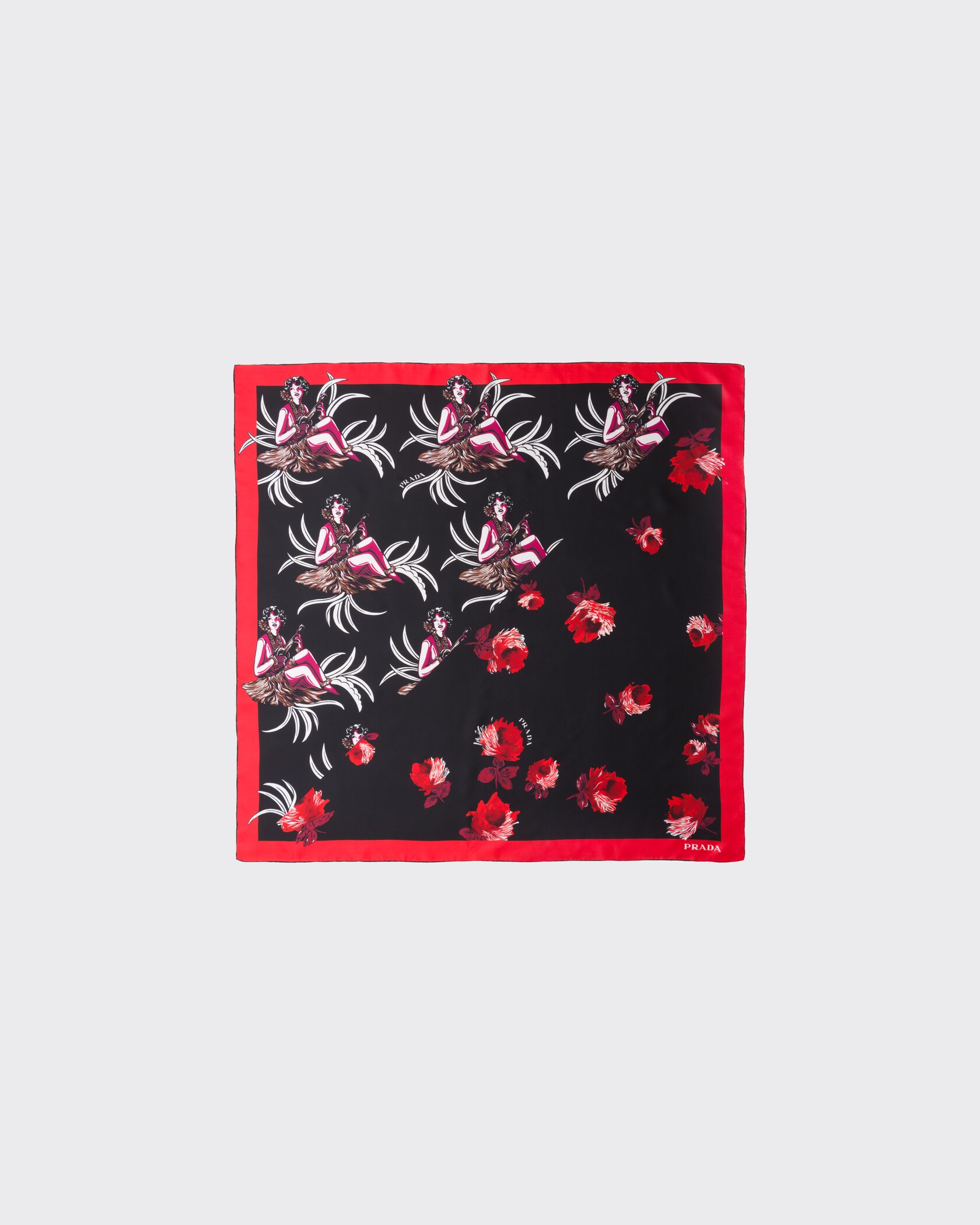 Red/black Double Match Hawaii Printed 90 Silk Scarf | PRADA