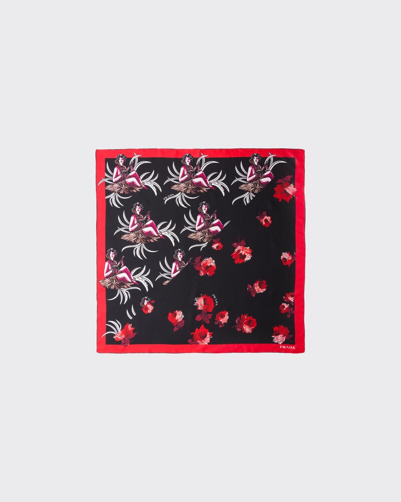 Red/black Double Match Hawaii Printed 90 Silk Scarf | PRADA