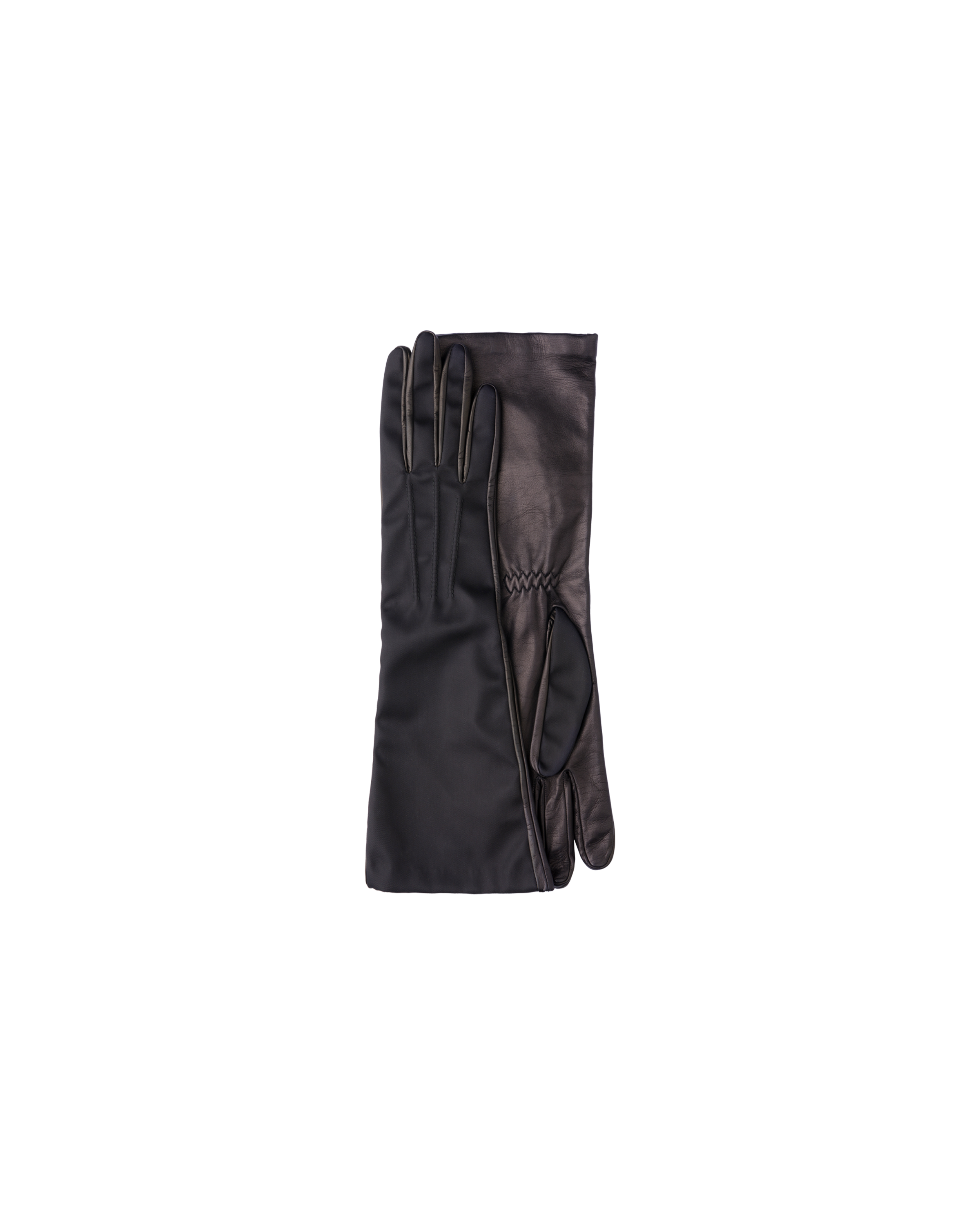 Black Long nylon and leather gloves | Prada