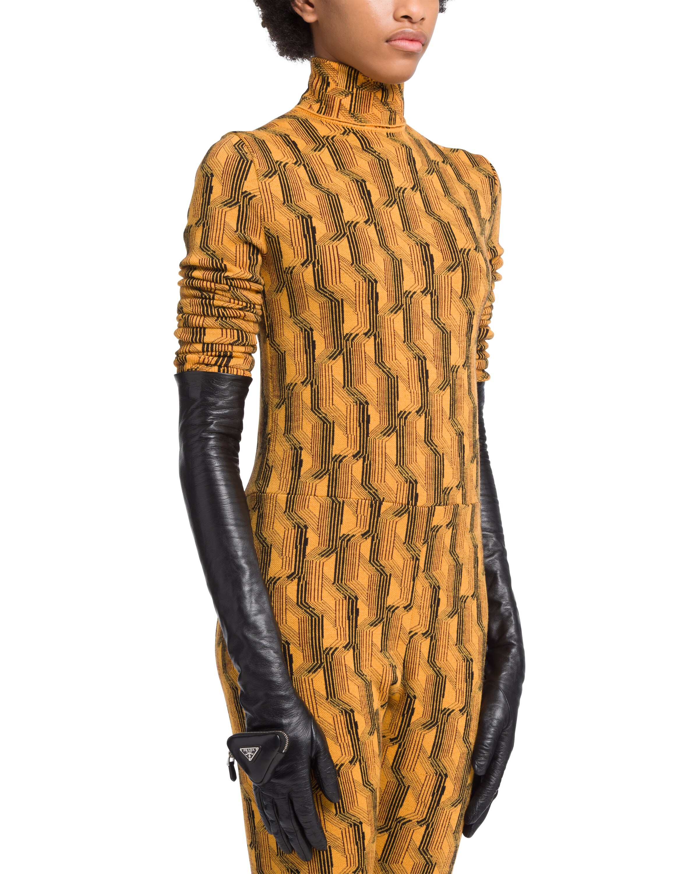 Black Long nappa leather gloves with pouch | Prada