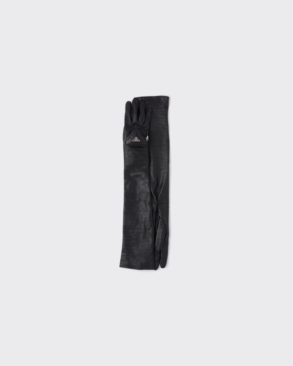 Black Long Nappa Leather Gloves With Pouch | PRADA