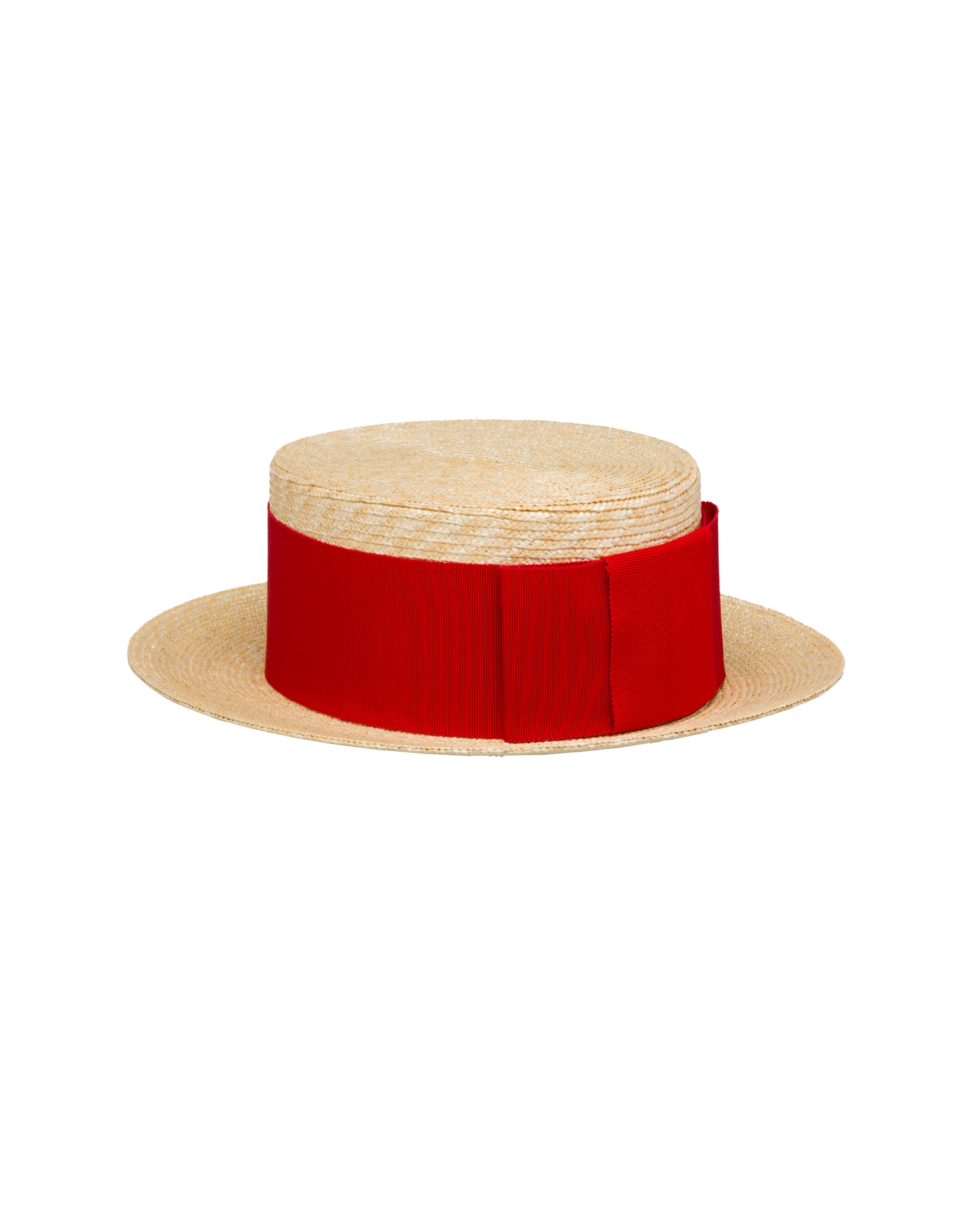 Tan/red Straw hat with bow | Prada