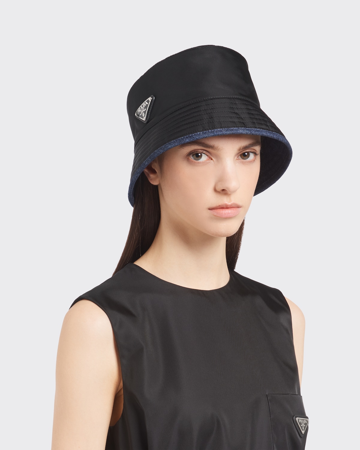 Black/blue Re-nylon And Denim Bucket Hat | PRADA