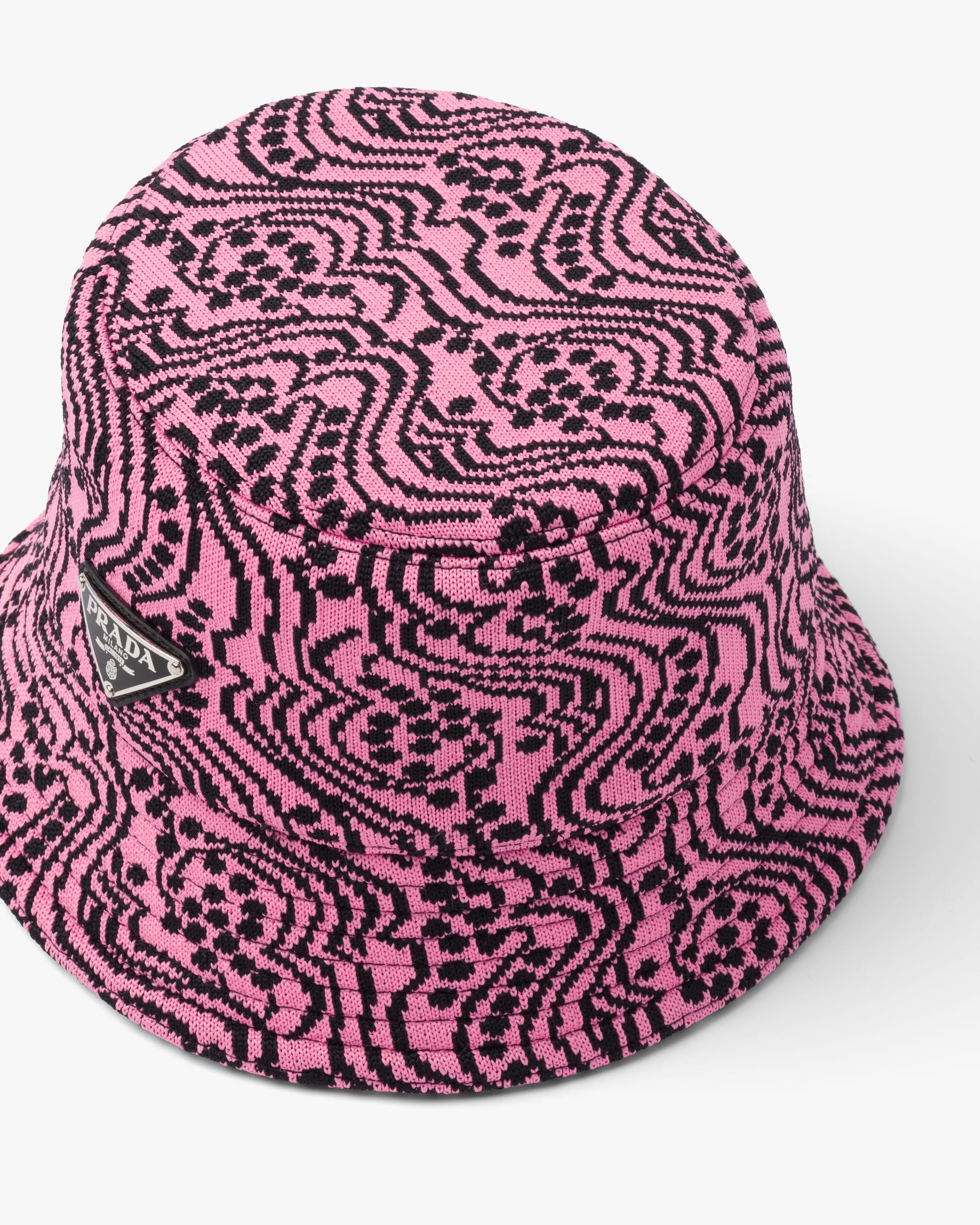 Cappello da pescatore in maglia jacquard Nero/rosa | Prada