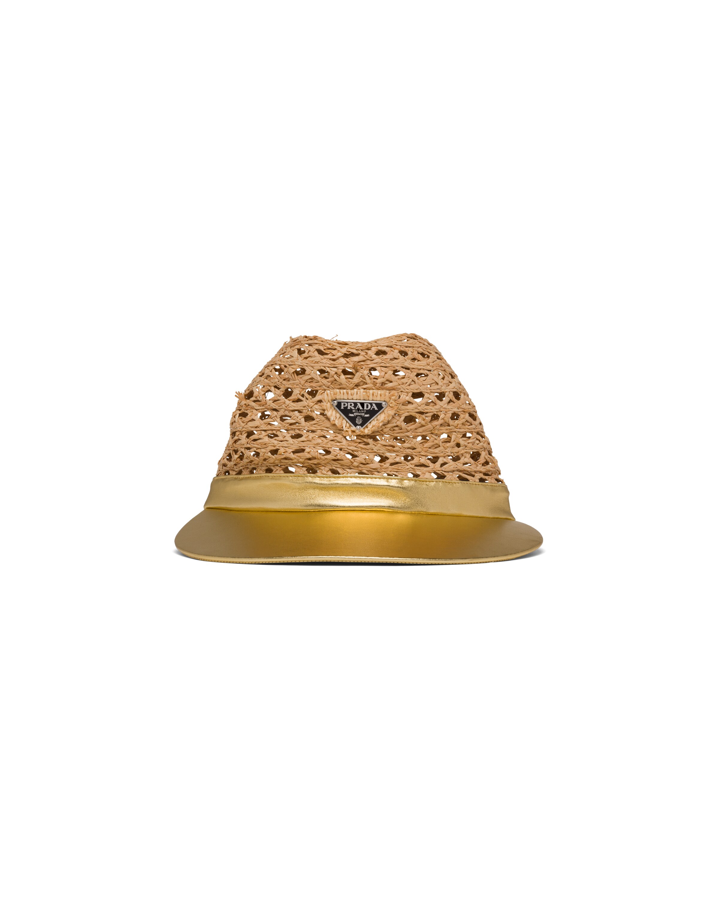 Natural / Platinum Raffia and nappa leather visor hat | Prada