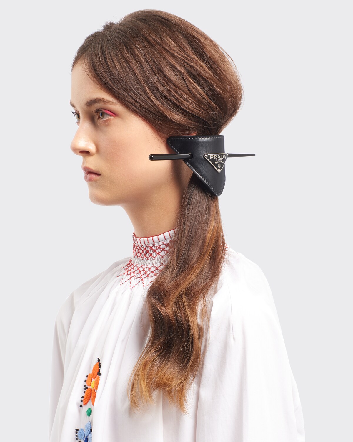 Barrette En Cuir Noir | PRADA