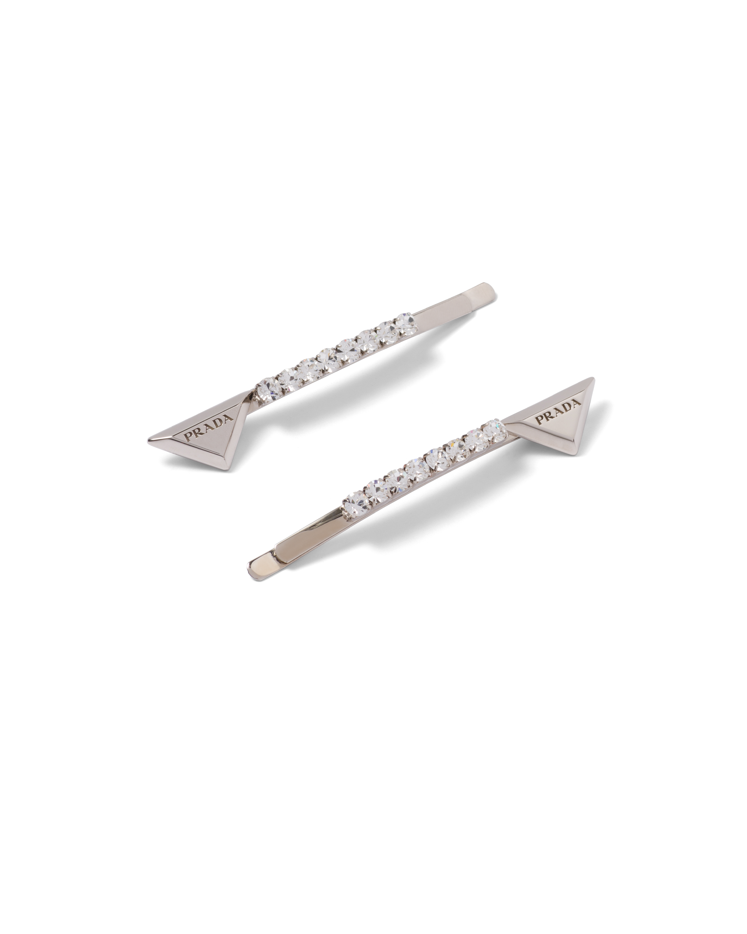 Steel/crystal Embellished brass hair clip | Prada