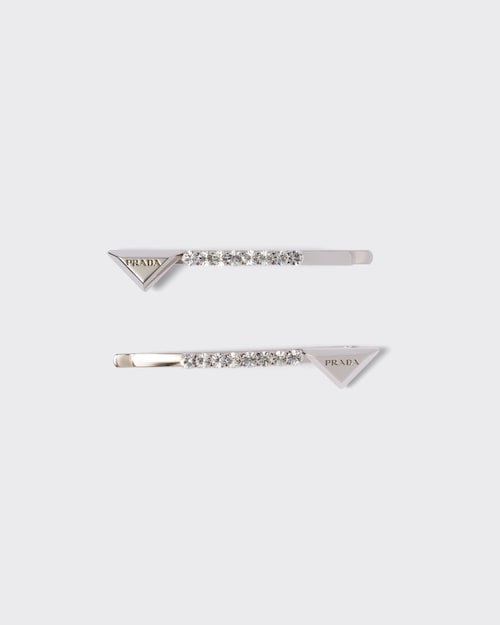 Steel/crystal Embellished brass hair clip | Prada