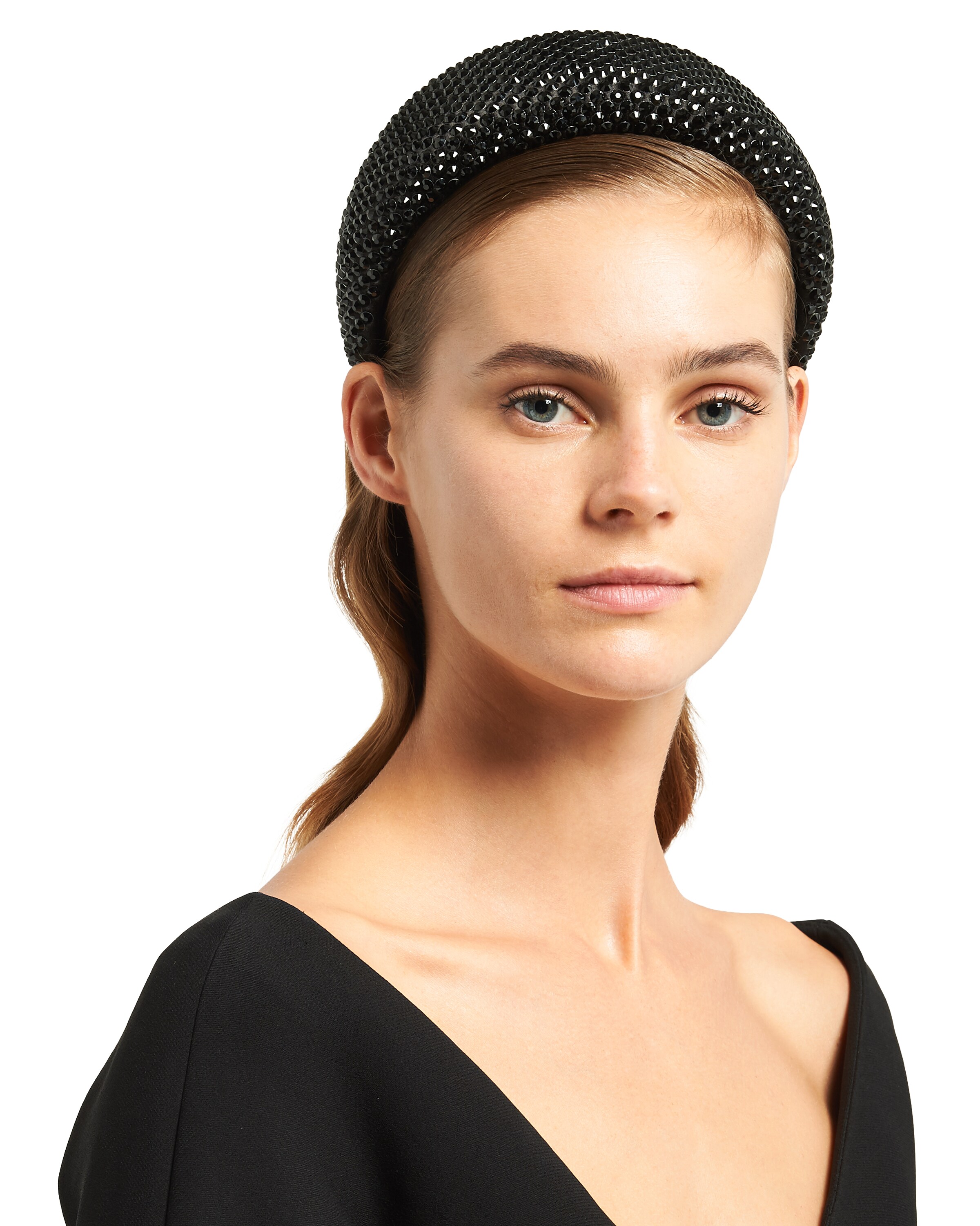 Black Embellished satin headband | Prada