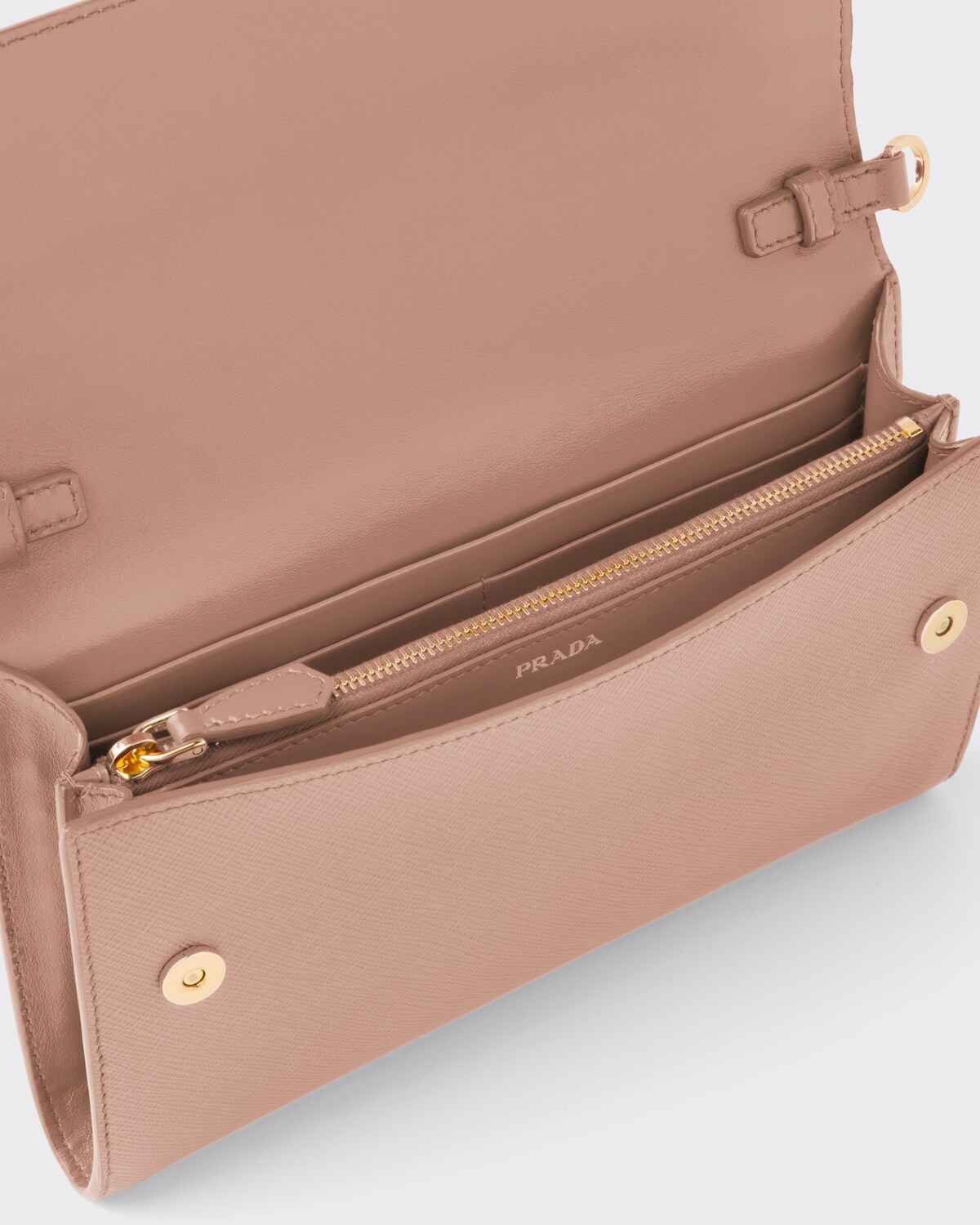 Powder Pink Saffiano And Leather Wallet With Shoulder Strap | PRADA